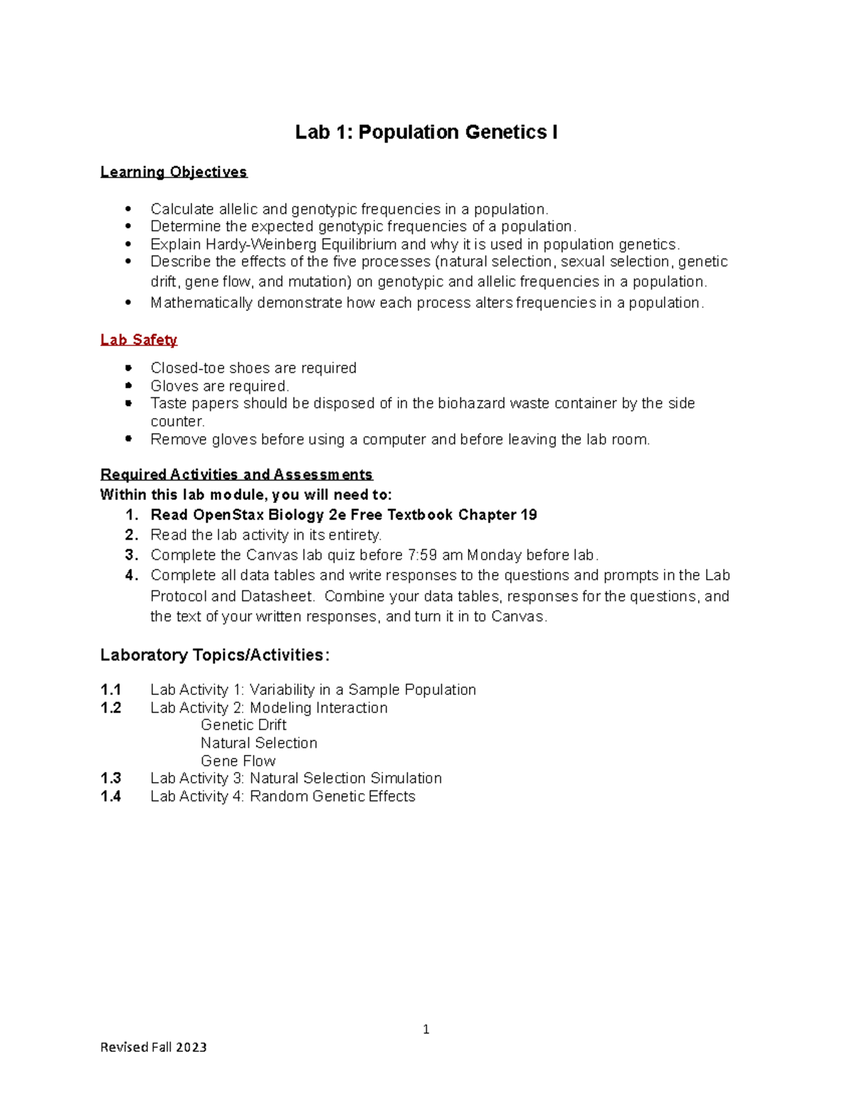 Pop Gen I Protocoland Datasheet - Lab 1: Population Genetics I Learning ...