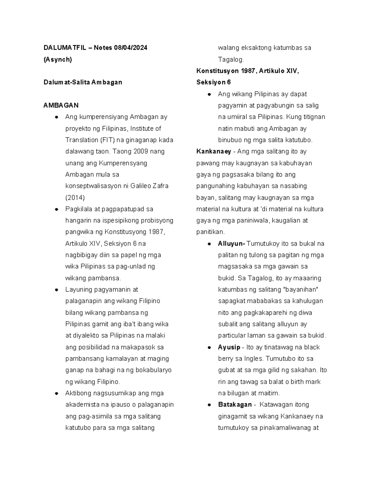 Dalumat notes - ambagan - DALUMATFIL – Notes 08/04/ (Asynch) Dalumat ...