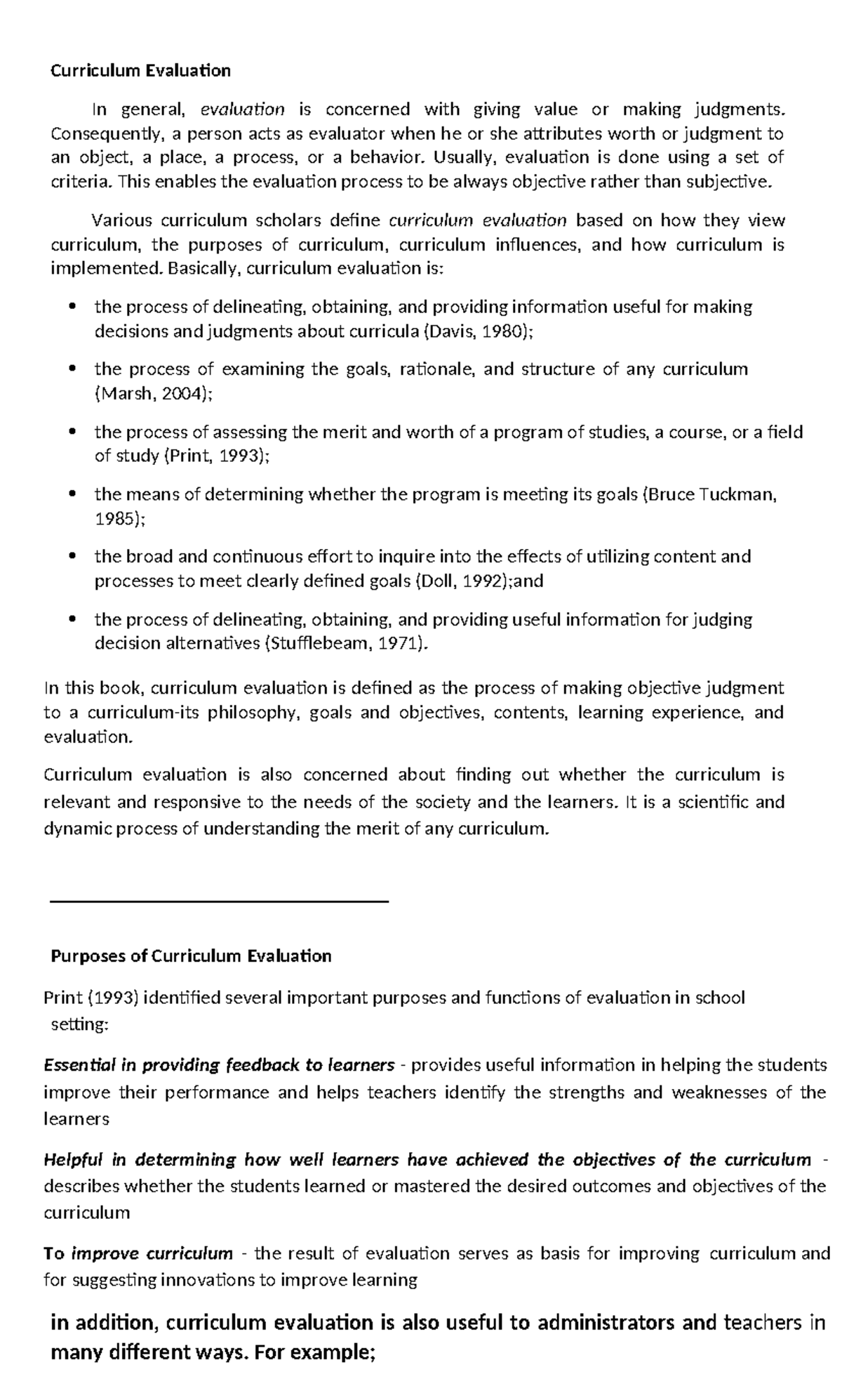 Curriculum evaluation reviewer - Curriculum Evaluation In general, evaluation is concerned with ...