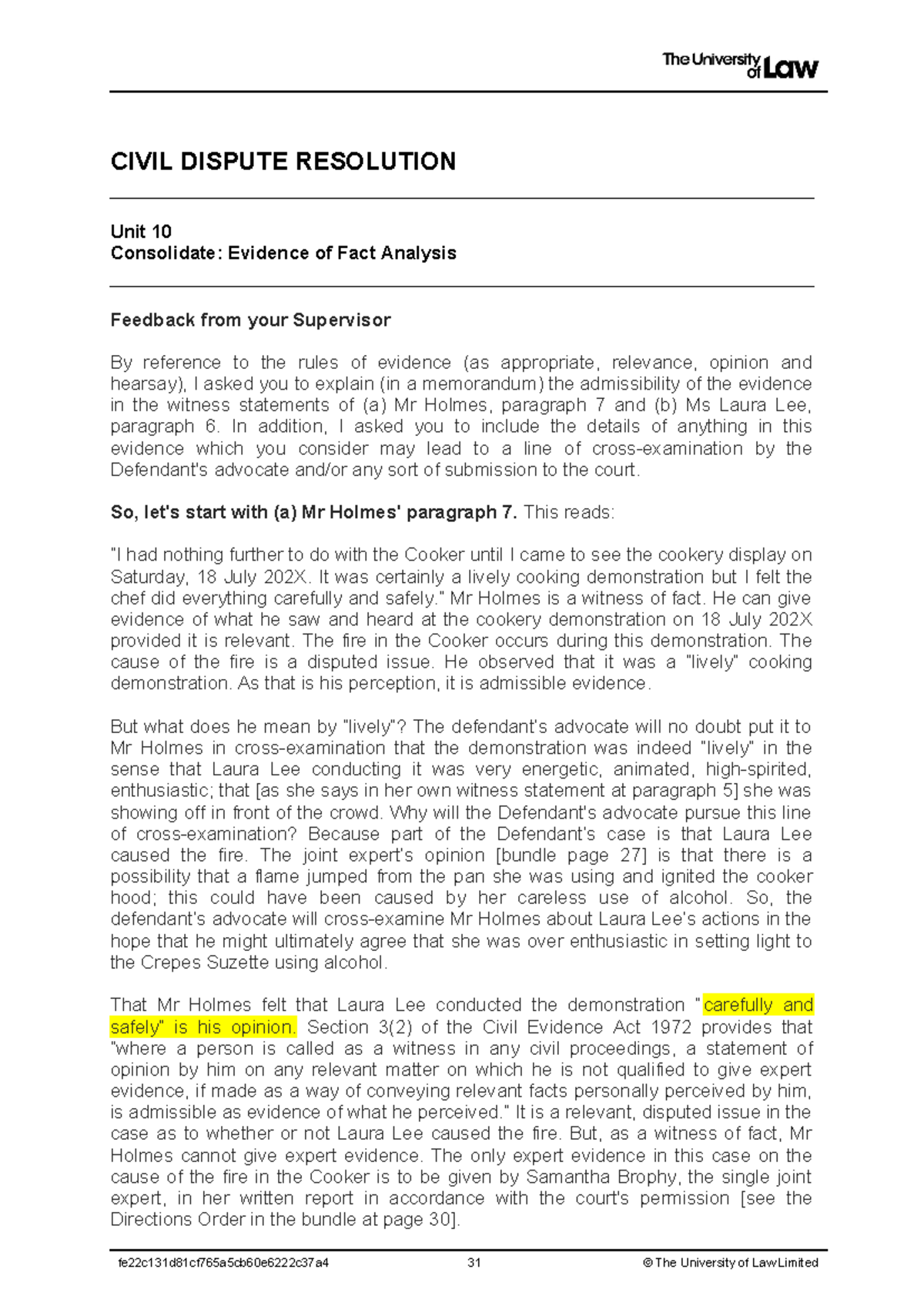 2324 civ u10 ce02 consolidate evidence of fact analysis - CIVIL DISPUTE ...