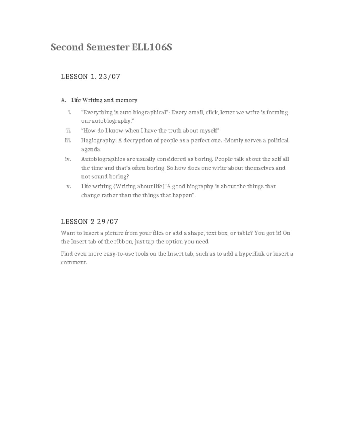 ELL2001 S Lessons copy - Lesson 1 - Second Semester ELL106S LESSON 1 ...