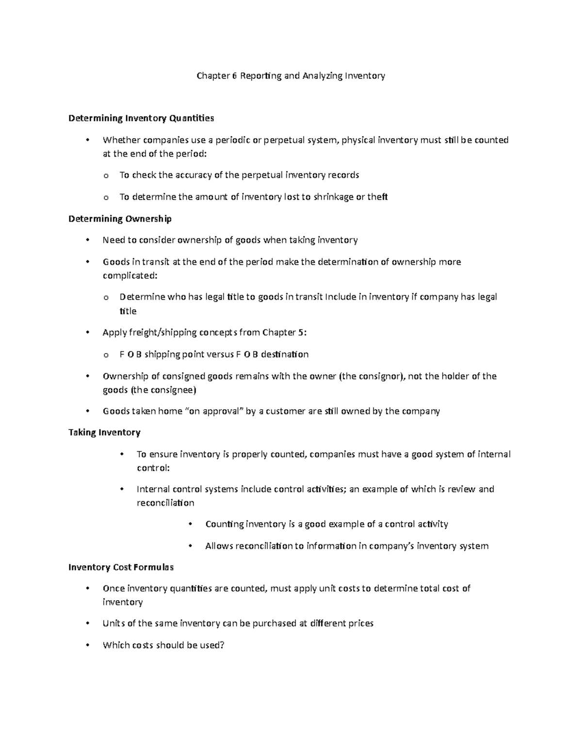 Chapter 6 Reporting and Analyzing Inventory - Chapter 6 Reporting and Analyzing Inventory - Studocu