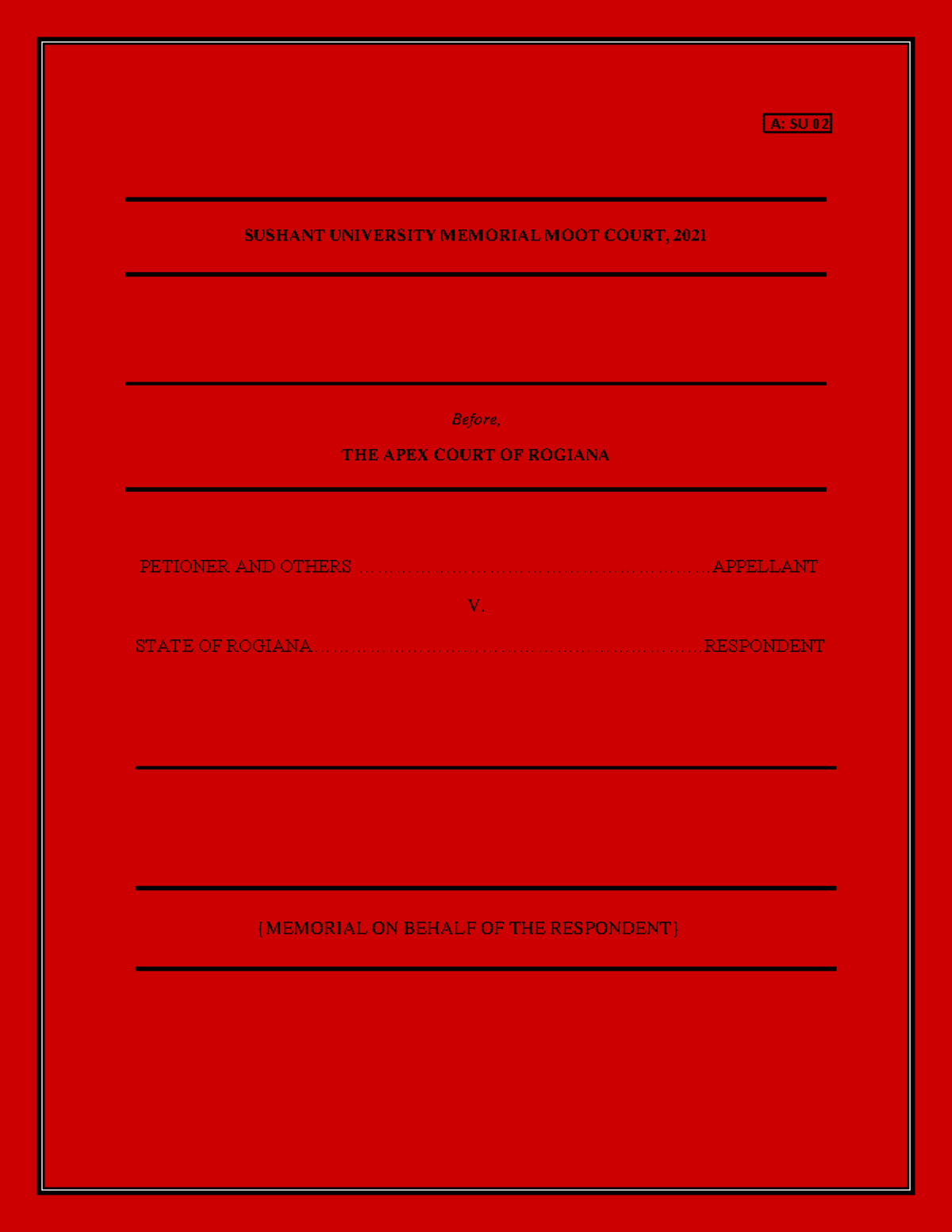 SU 02, Respondent Memorial - A: SU 02 SUSHANT UNIVERSITY MEMORIAL MOOT ...