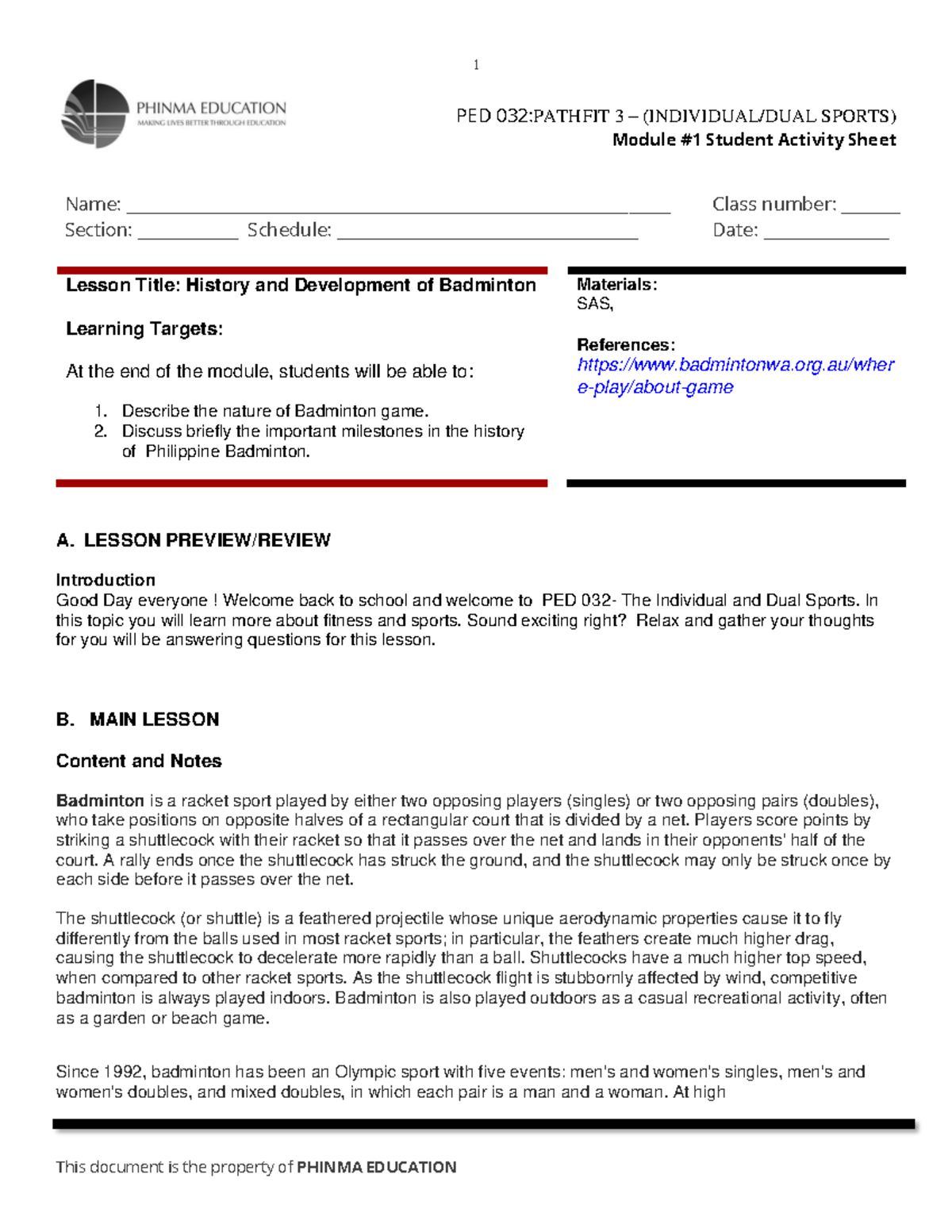 PED 032 SAS Lesson 1 - CAN HELP YOU - PED 032:PATHFIT 3 – (INDIVIDUAL ...