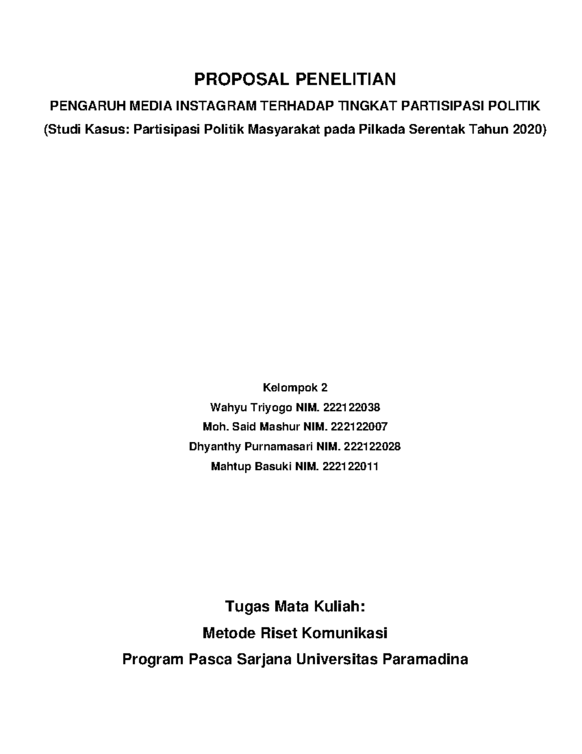 Kelompok 2 Proposal Penelitan (Mata Kuliah Metode dan Riset Komunikasi ...