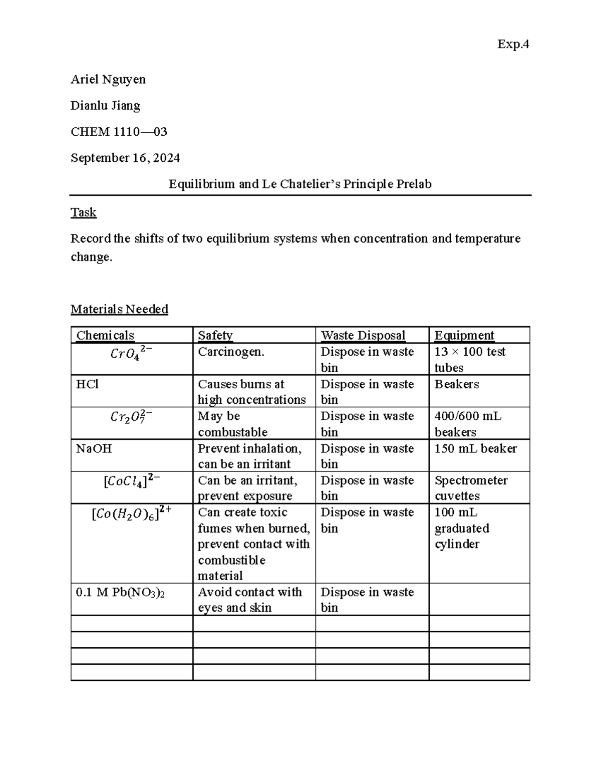 Prelab - Forgot - Ariel Nguyen Dianlu Jiang CHEM 1110— September 16 ...
