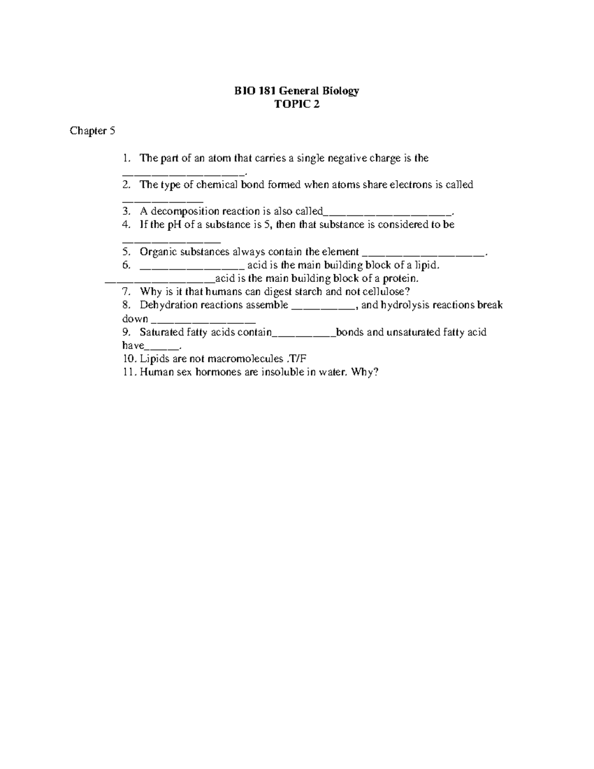 BIO 181 Homework WK3 Ch 5 - BIO 181 General Biology TOPIC 2 Chapter 5 ... BIO 181 Homework WK3 Ch 5 - BIO 181 General Biology TOPIC 2 Chapter 5 ...