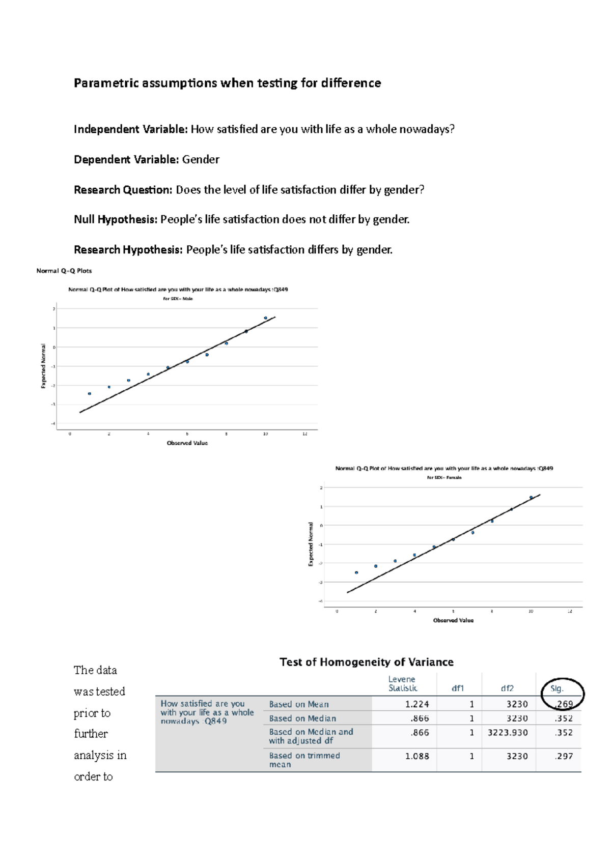 Week 3 worksheet - lecture notes - Parametric assumptions when testing ...