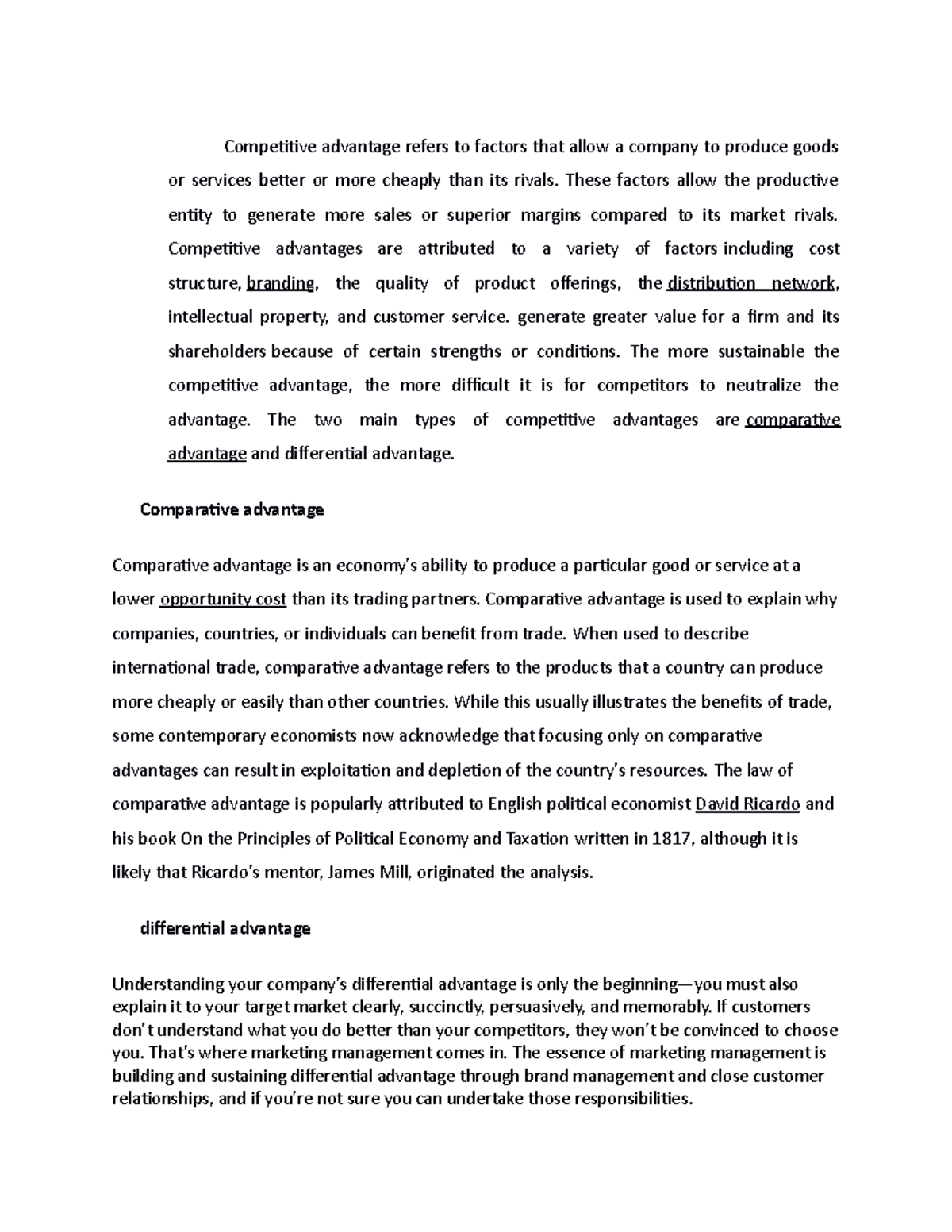 Competitive advantages report - Competitive advantage refers to factors ...