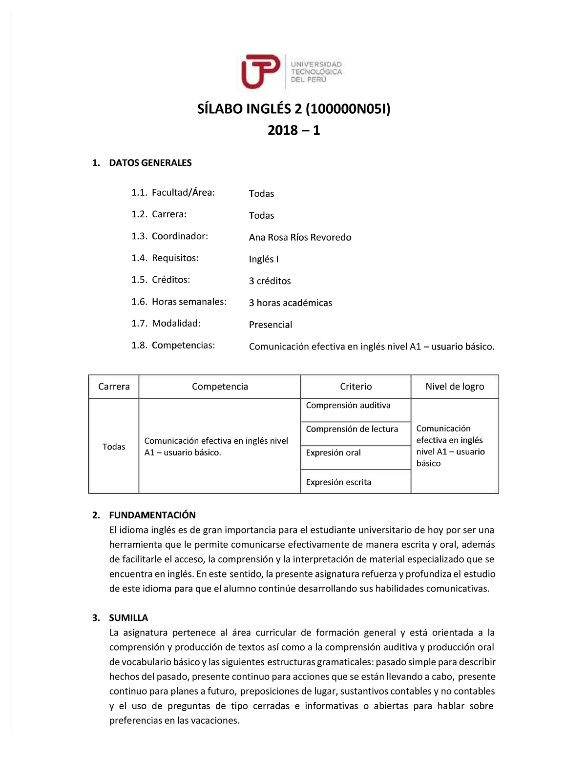 Ingles 2UTP - SÍLABO INGLÉS 2 (100000N05I)SÍLABO INGLÉS 2 (100000N05I ...