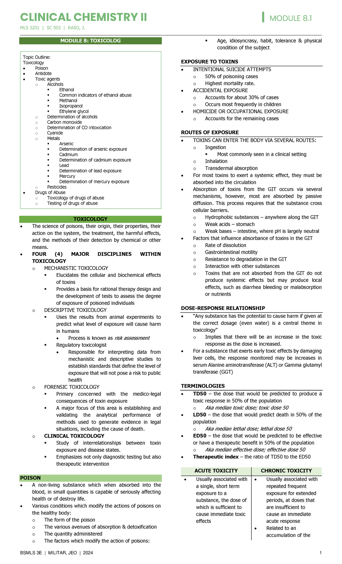 CC2 LEC Module 8 Part I - CLINICAL CHEMISTRY II | MODULE 8. MLS 3201 ...