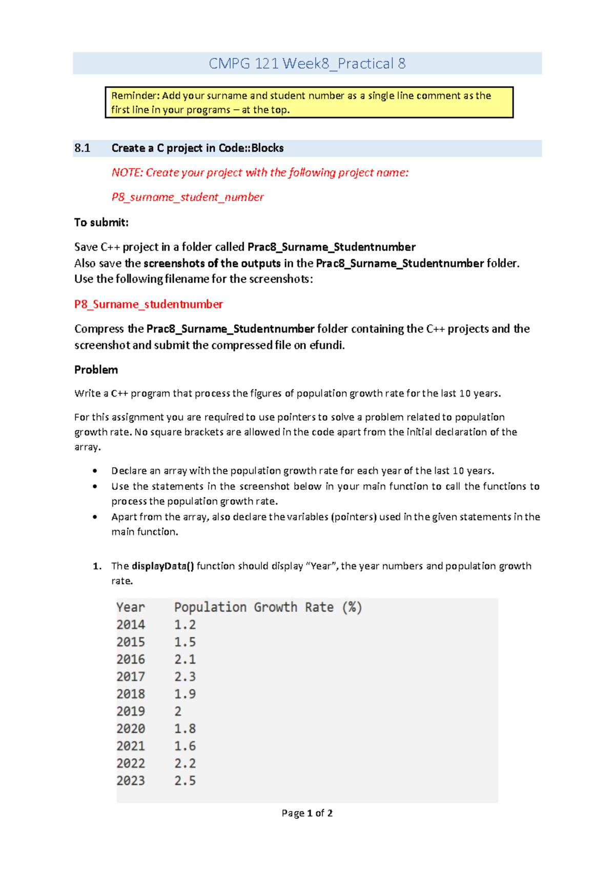 CMPG121 Week08 Prac 8 Instruction-1 - Page 1 of 2 CMPG 1 21 Week 8 _Practical 8 Reminder: Add ...