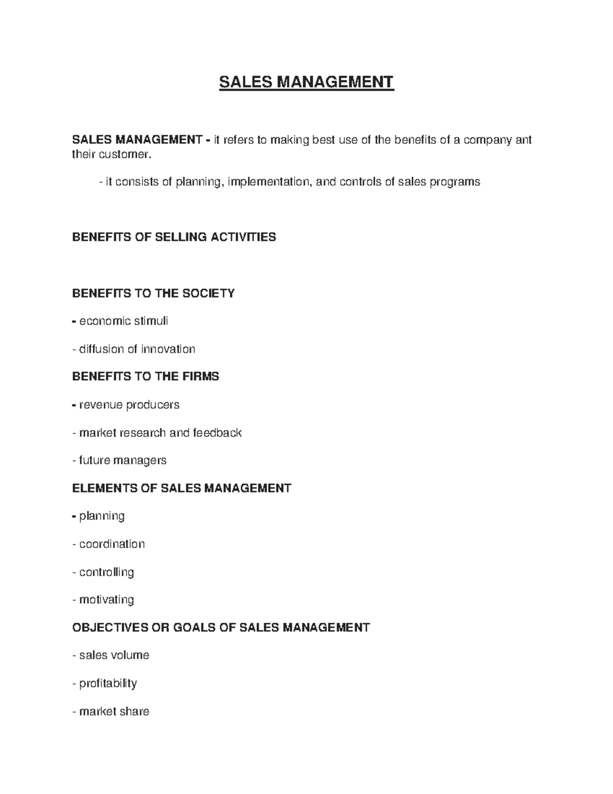 Sales Managemnet - SALES MANAGEMENT SALES MANAGEMENT - their customer ...