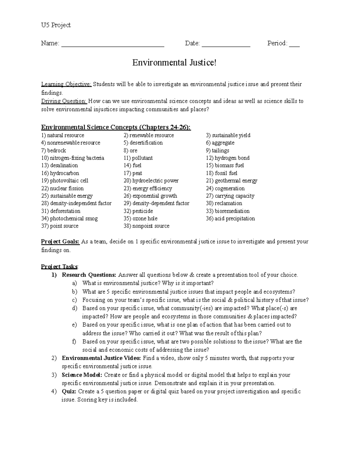 U5 Group Project - Environmental Justice - U5 Project Name: ______________________________ Date ...