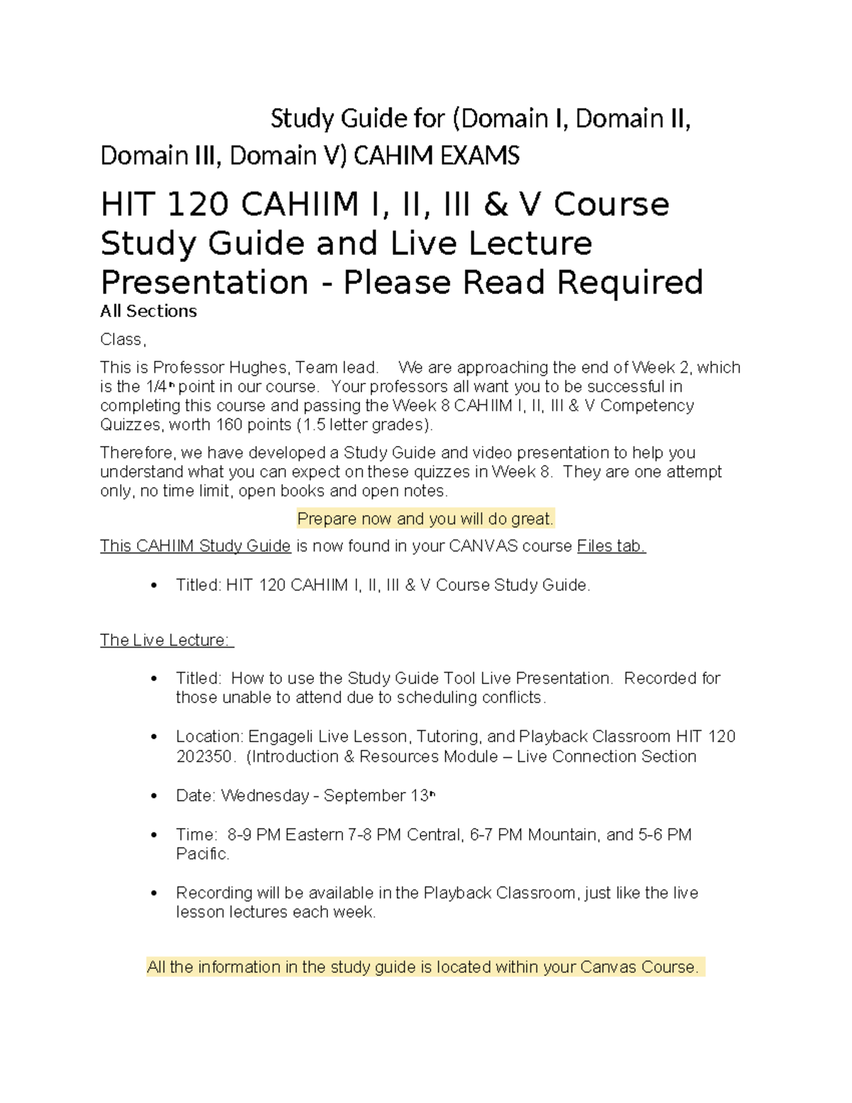 Study Guide Second Part - Study Guide for (Domain I, Domain II, Domain III, Domain V) CAHIM ...