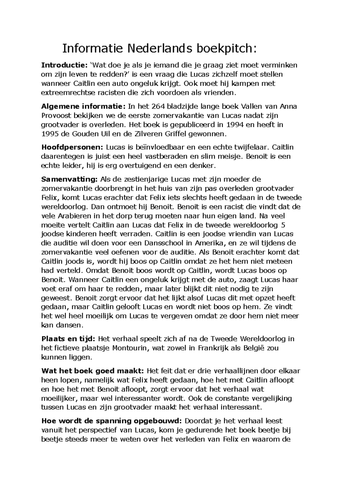 Boekverslag Nederlands van het boek "Vallen" - Informatie Nederlands ...