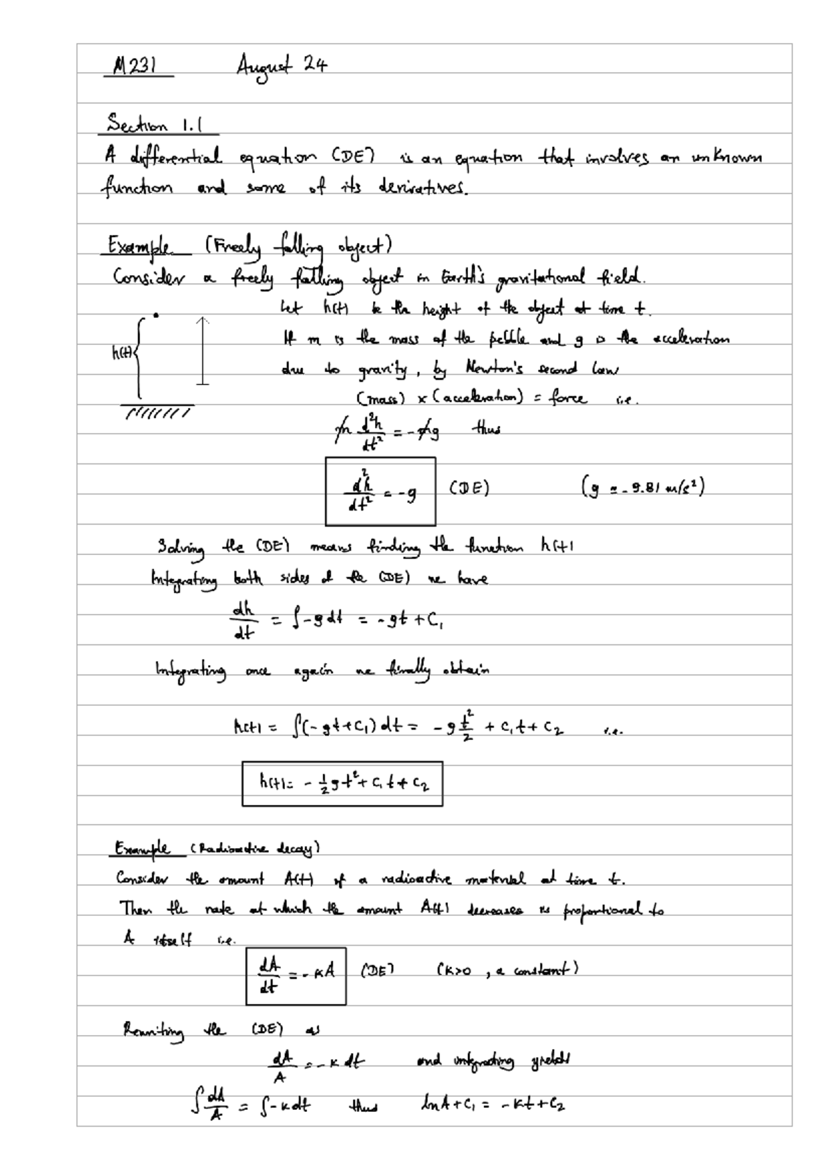 M231 Class Notes 1 FA23 - MATH 231 - Studocu