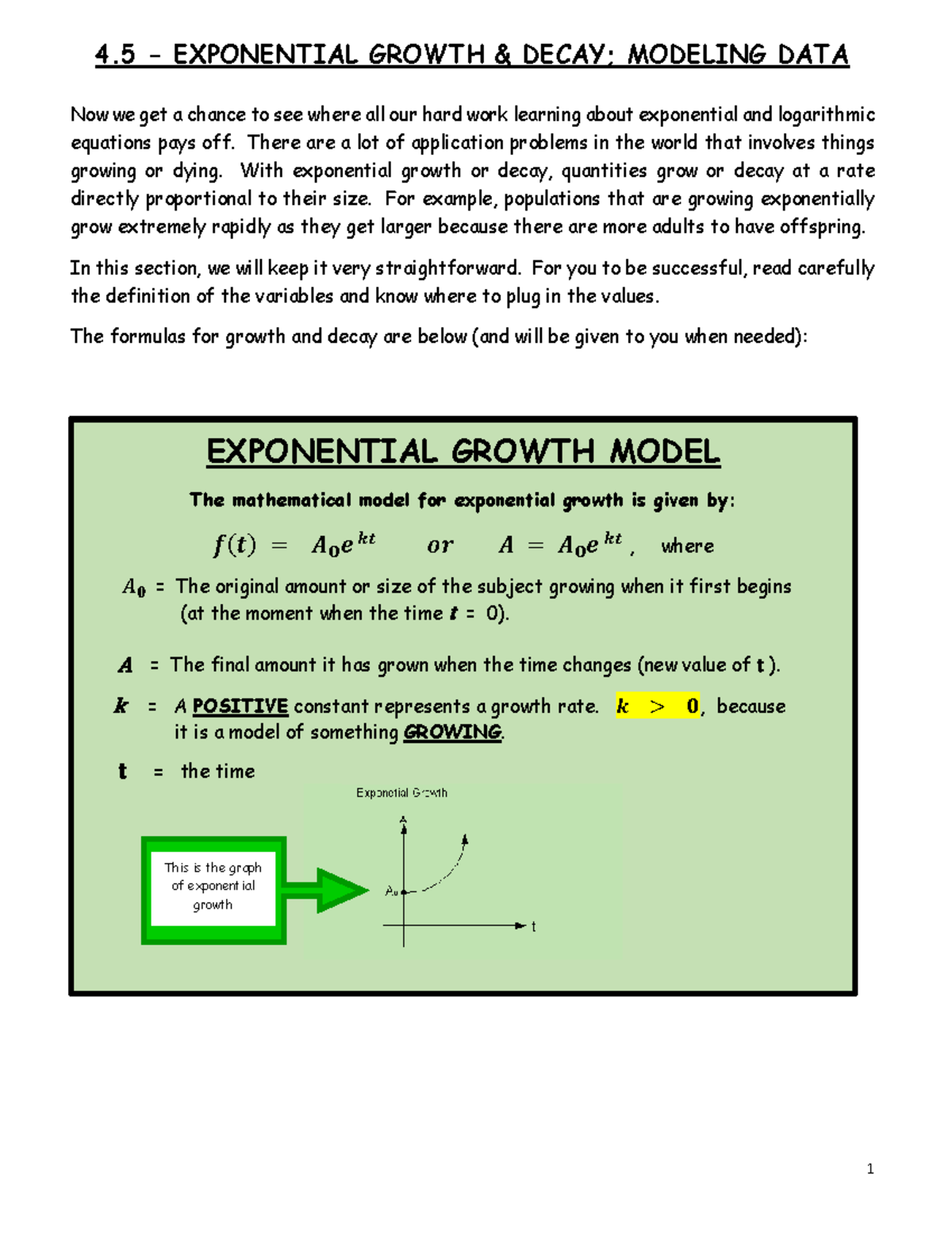 MAC 1105 - 4.5 Growth AND Decay Modeling - 4 - EXPONENTIAL GROWTH ...