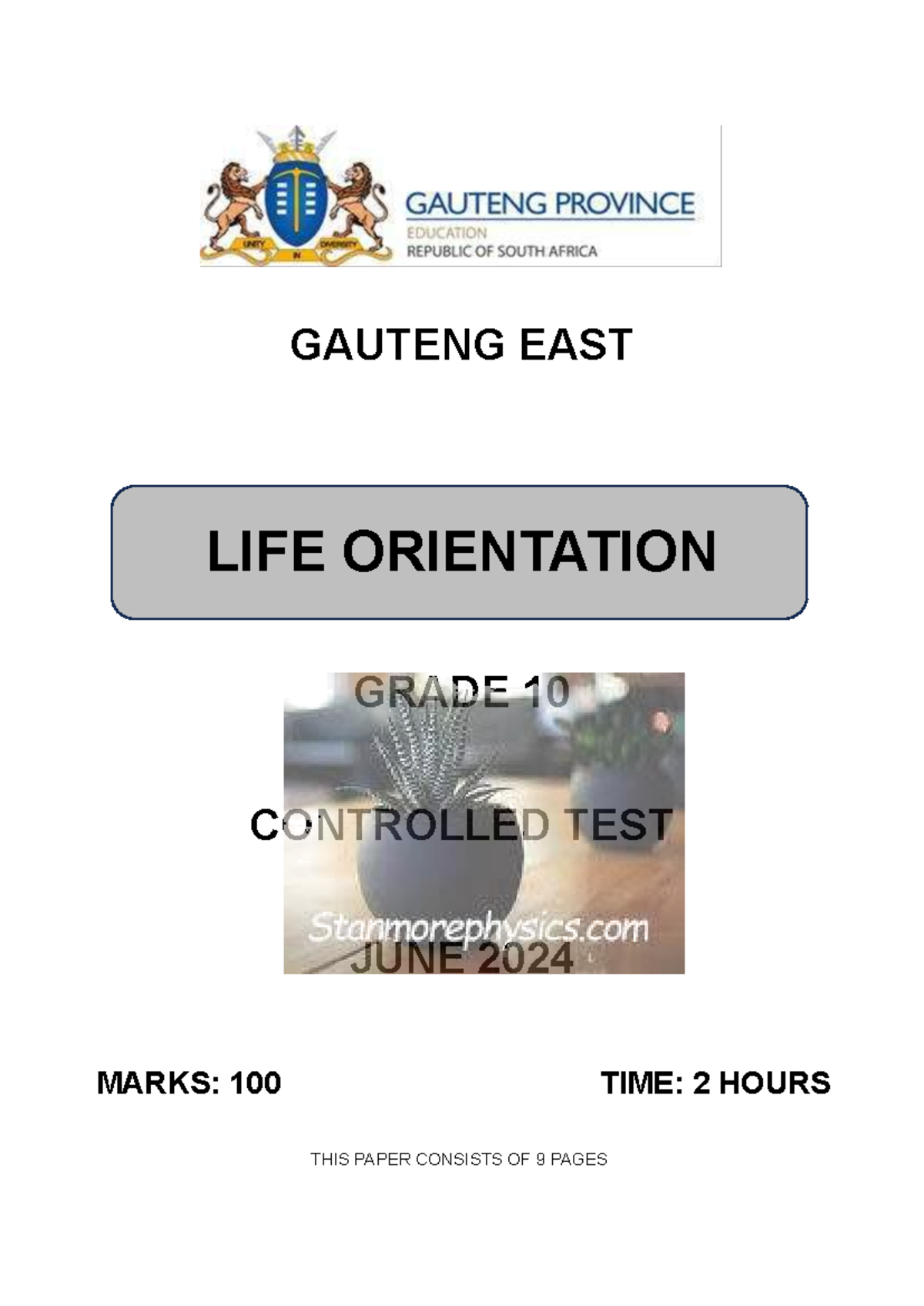 GP Life Orientation Grade 10 June 2024 QP only - GAUTENG EAST LIFE ...