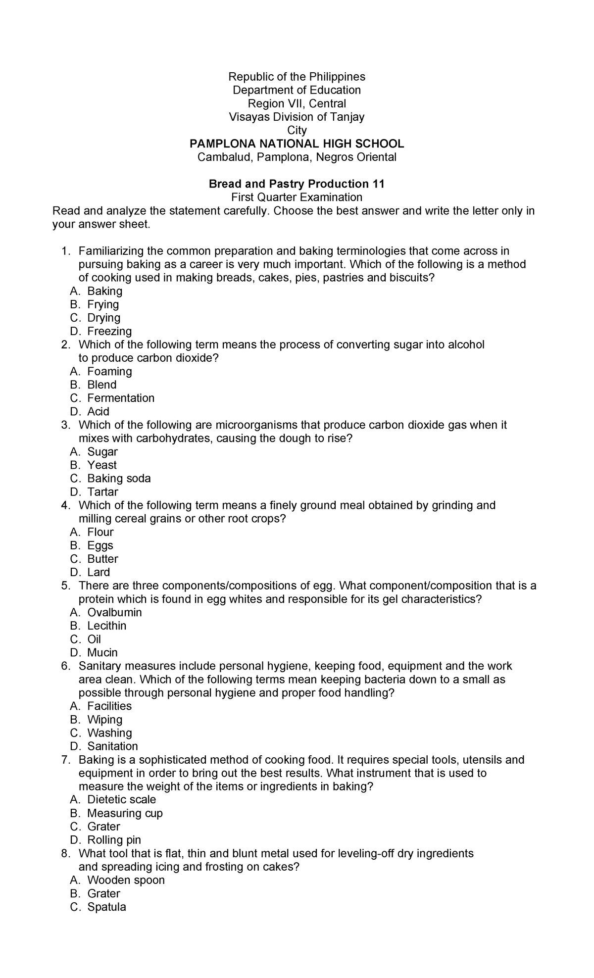 Bpp test with tos - test - Republic of the Philippines Department of ...