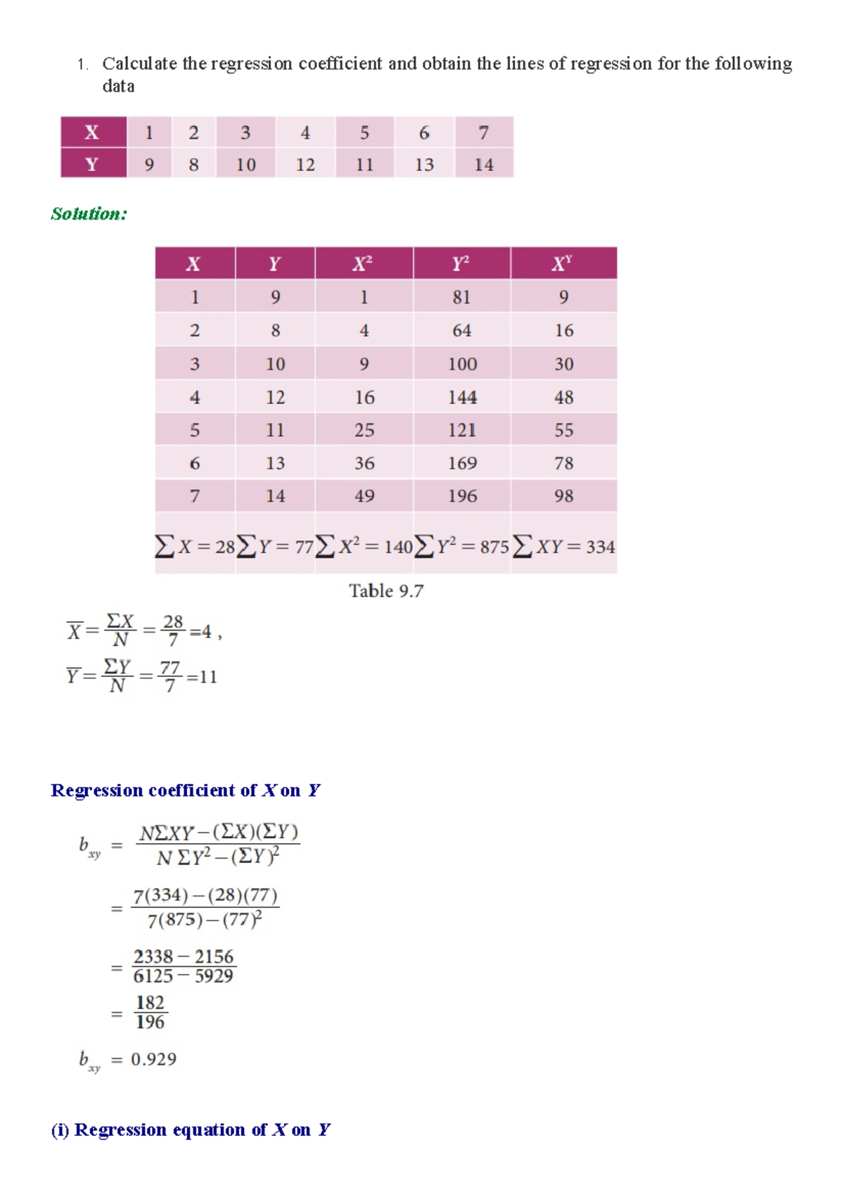 Regression coefficient problems - Calculate the regression coefficient ...
