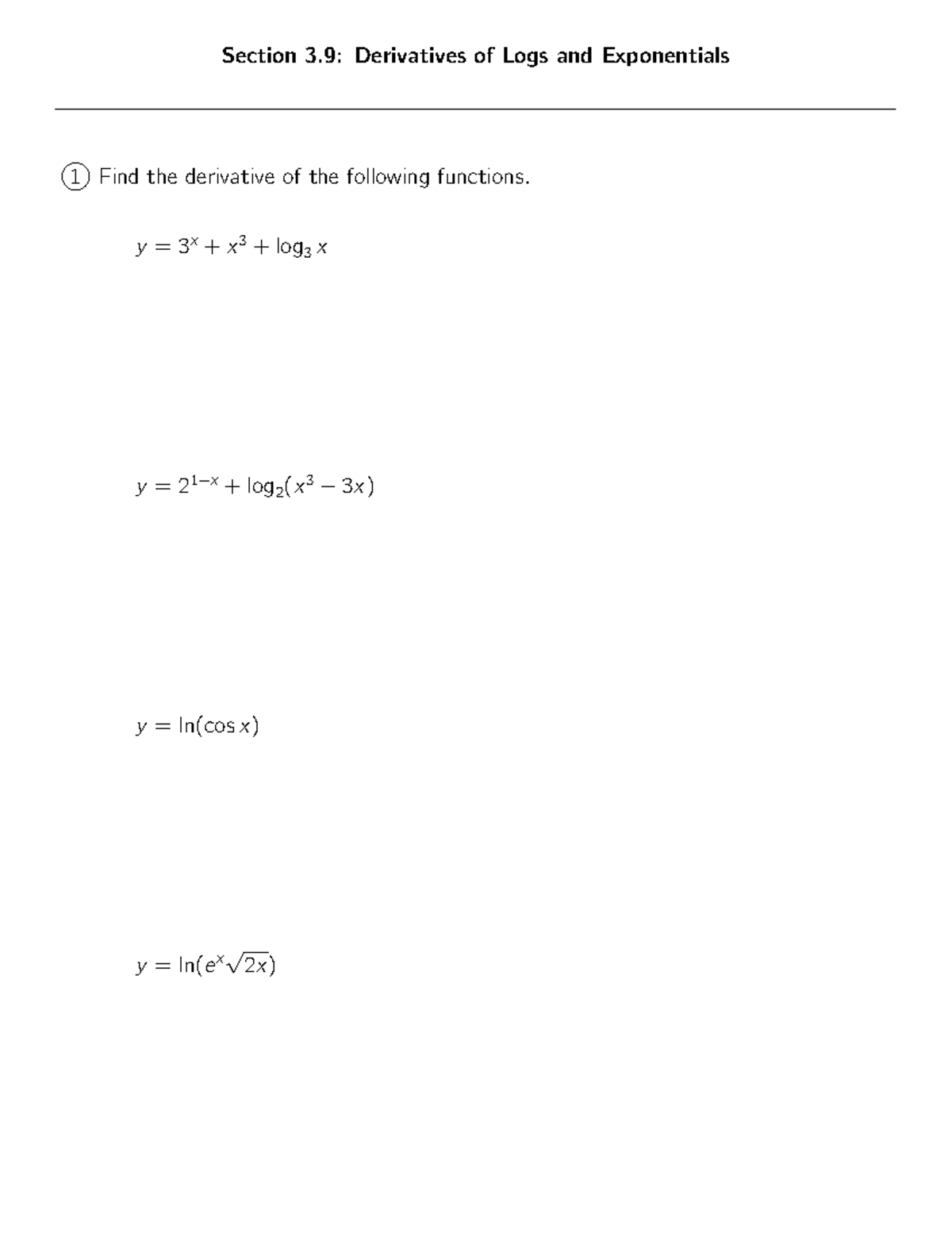 3.9-in-class-math 1060 - Section 3: Derivatives of Logs and ...