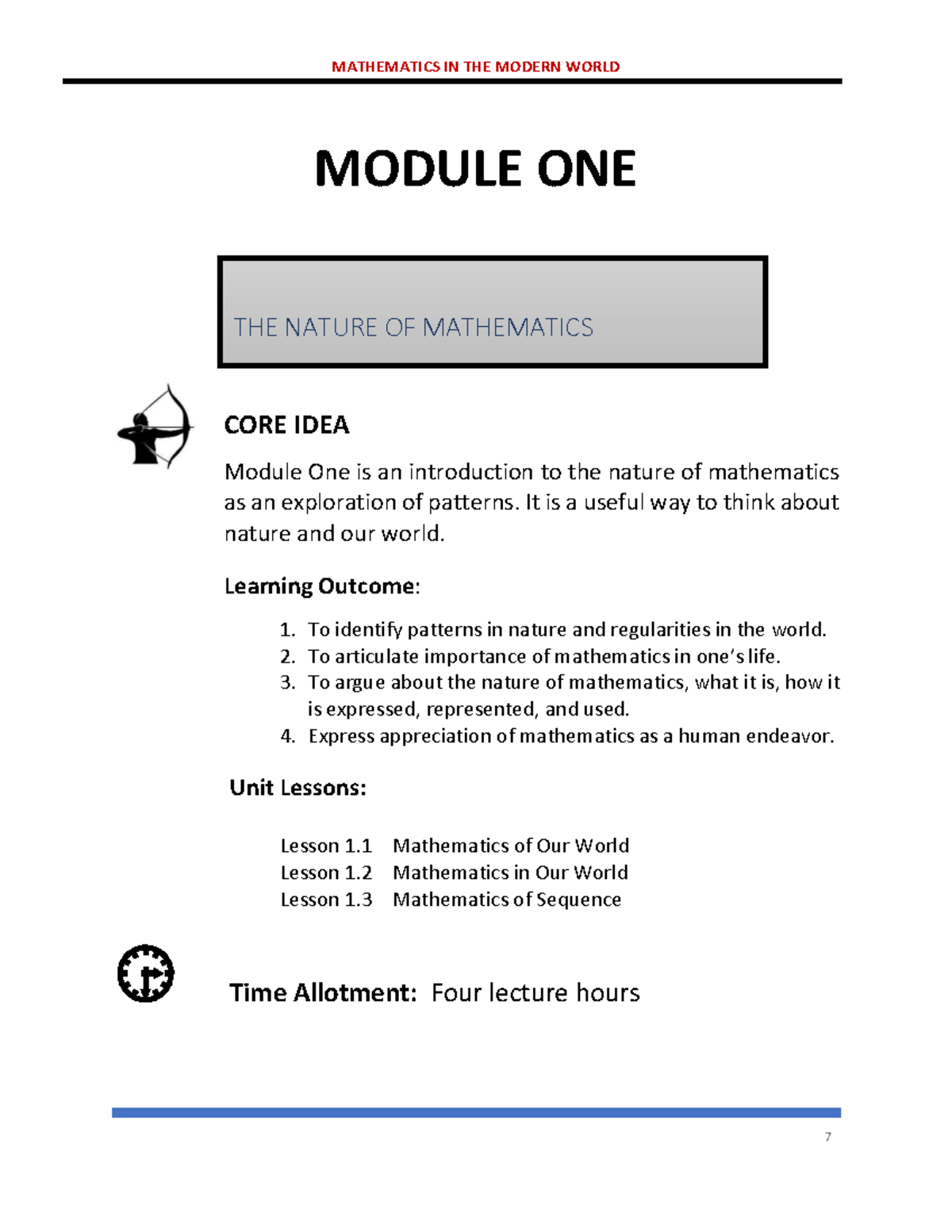 Module 1 (Lesson 1 - Mathematics in modern world - MODULE ONE CORE IDEA ...