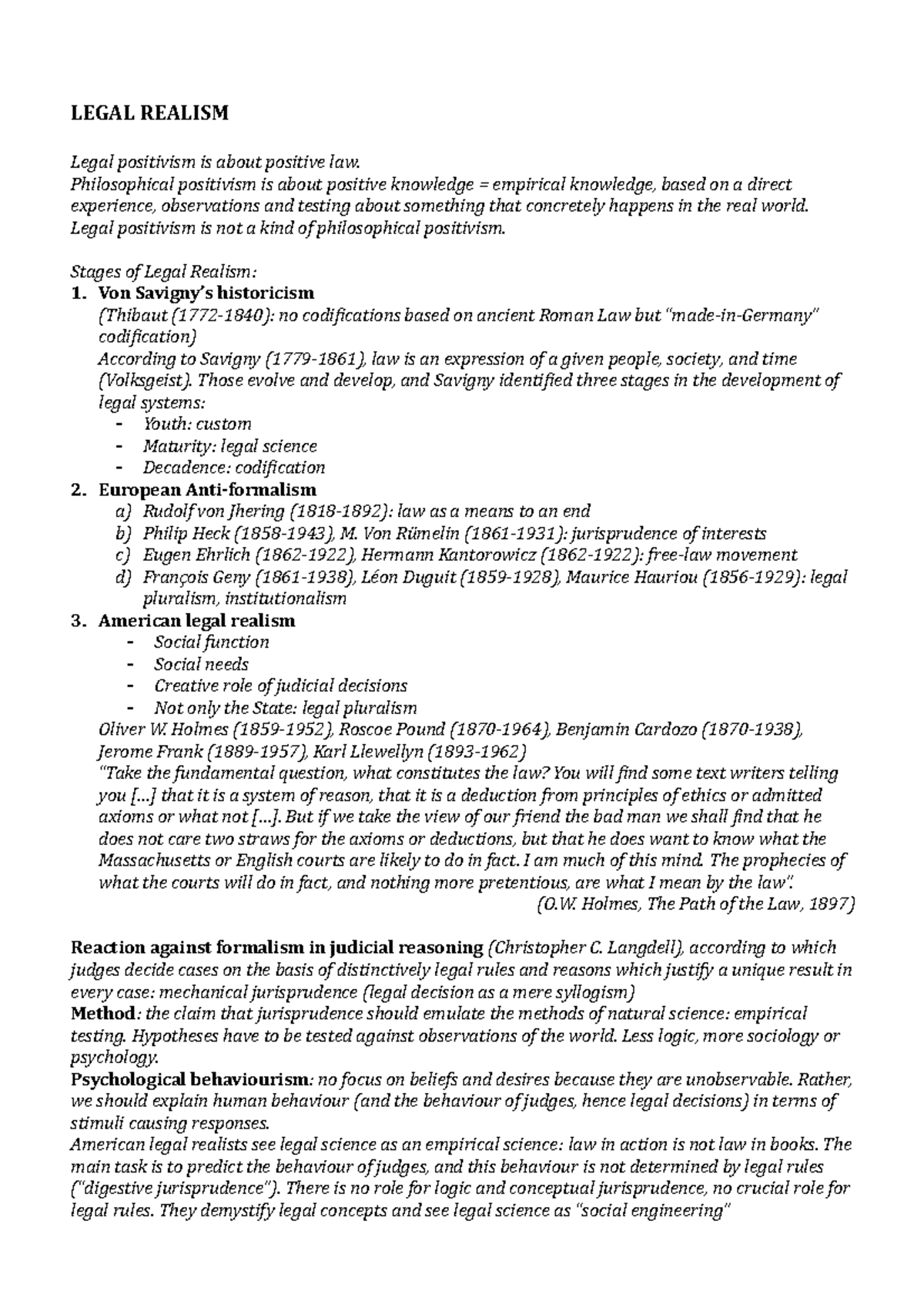 Legal Realism - Summary - LEGAL REALISM Legal positivism is about ...