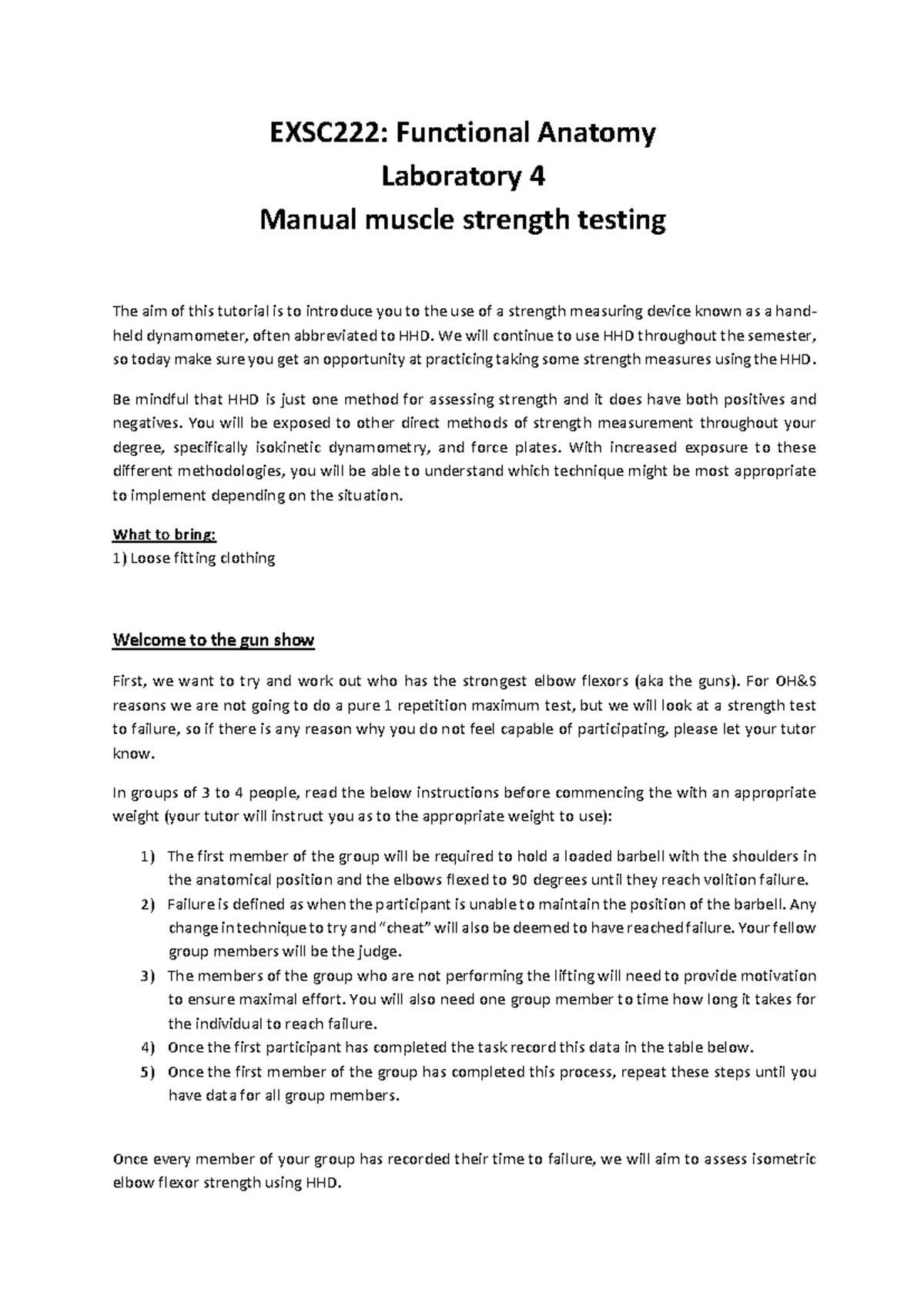 EXSC222 Lab 4 - Manual muscle strength testing - EXSC222: Functional ...