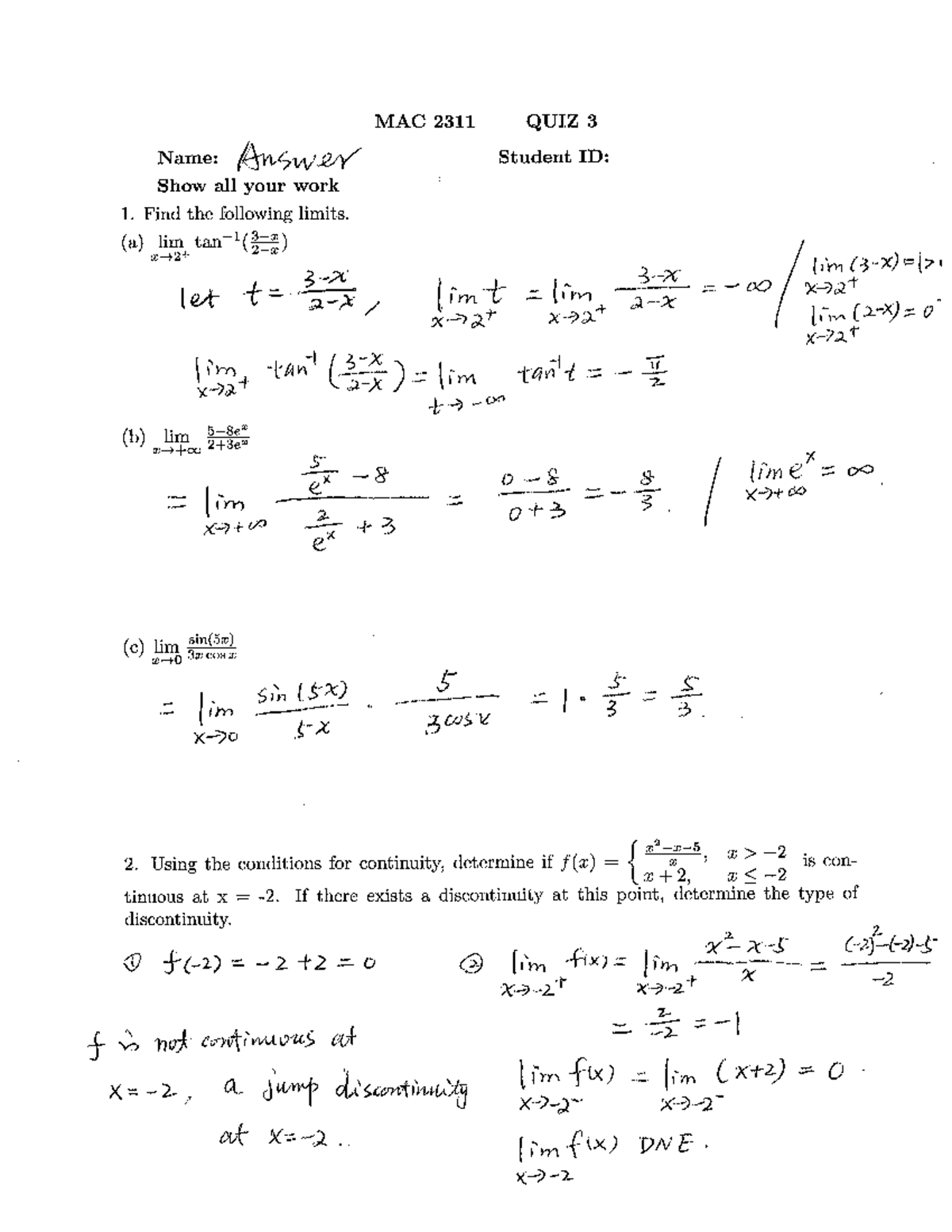 Solution For Quiz#3 - MAC 2311 - Studocu