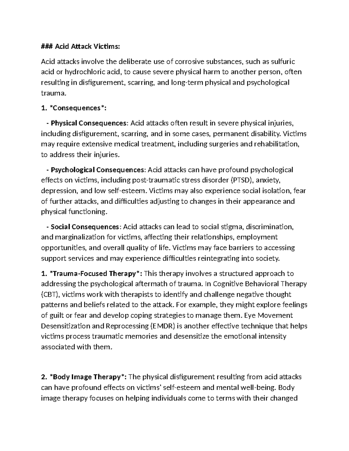 Module 5 of psychology - ....... - Acid Attack Victims: Acid attacks ...