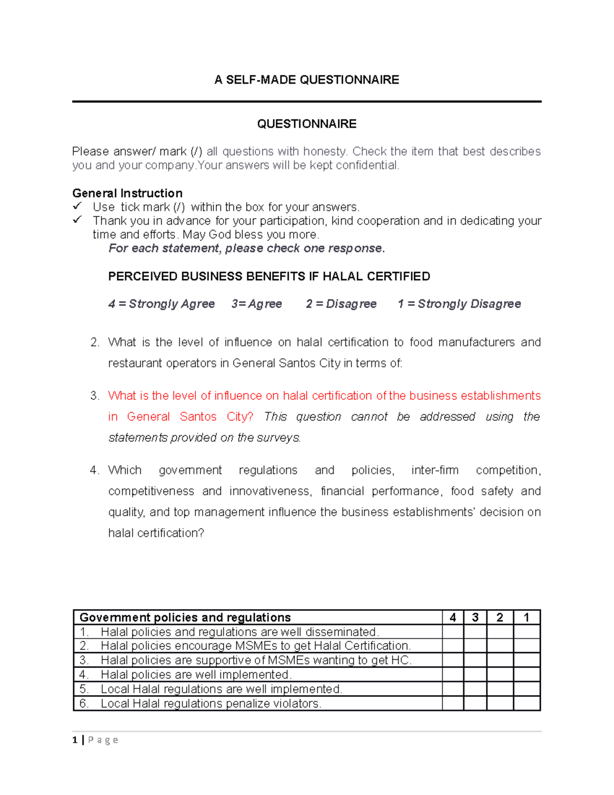 Self-Made-Questionnaire - A SELF-MADE QUESTIONNAIRE QUESTIONNAIRE ...