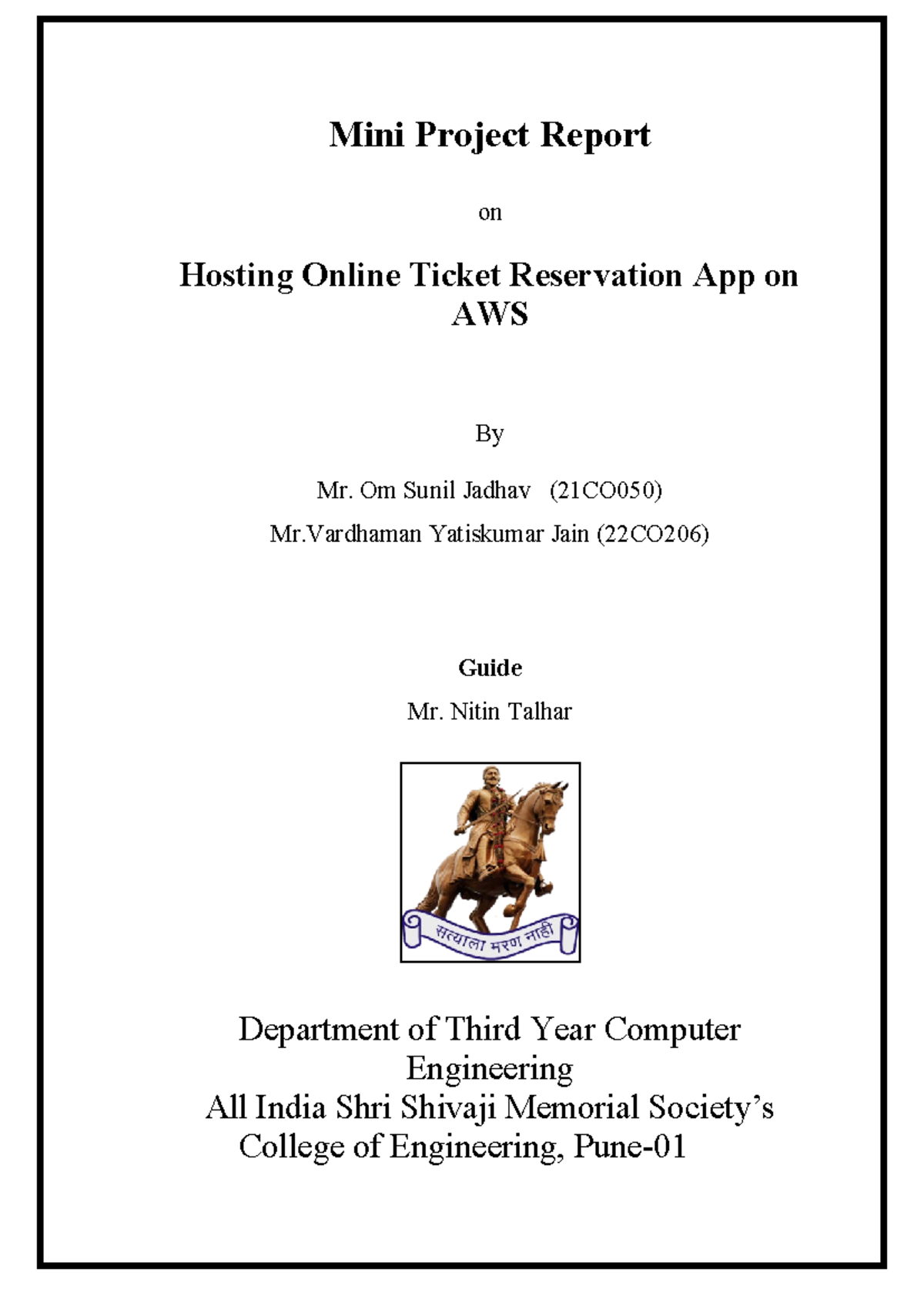CC MINI Project Report - Mini Project Report on Hosting Online Ticket ...