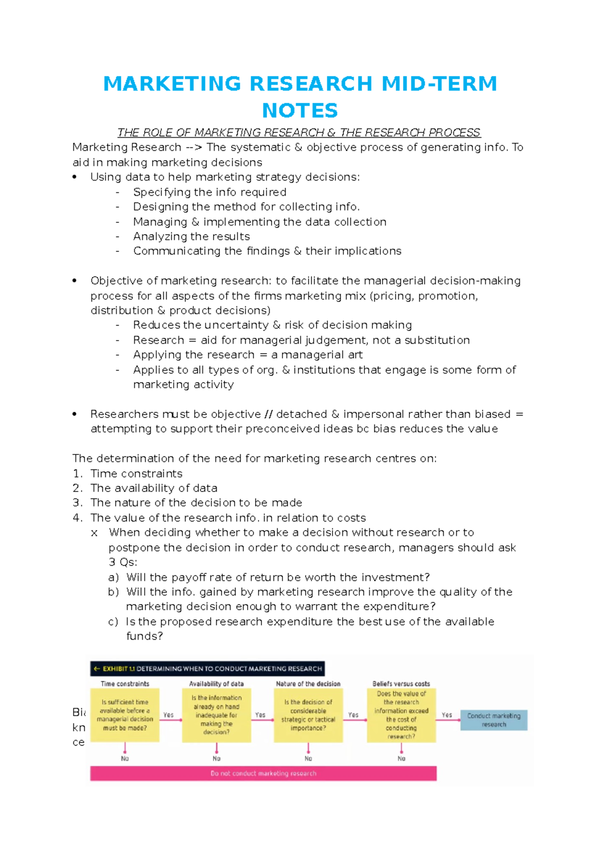 MKTG MID-TERM Notes - MARKETING RESEARCH MID-TERM NOTES THE ROLE OF ...