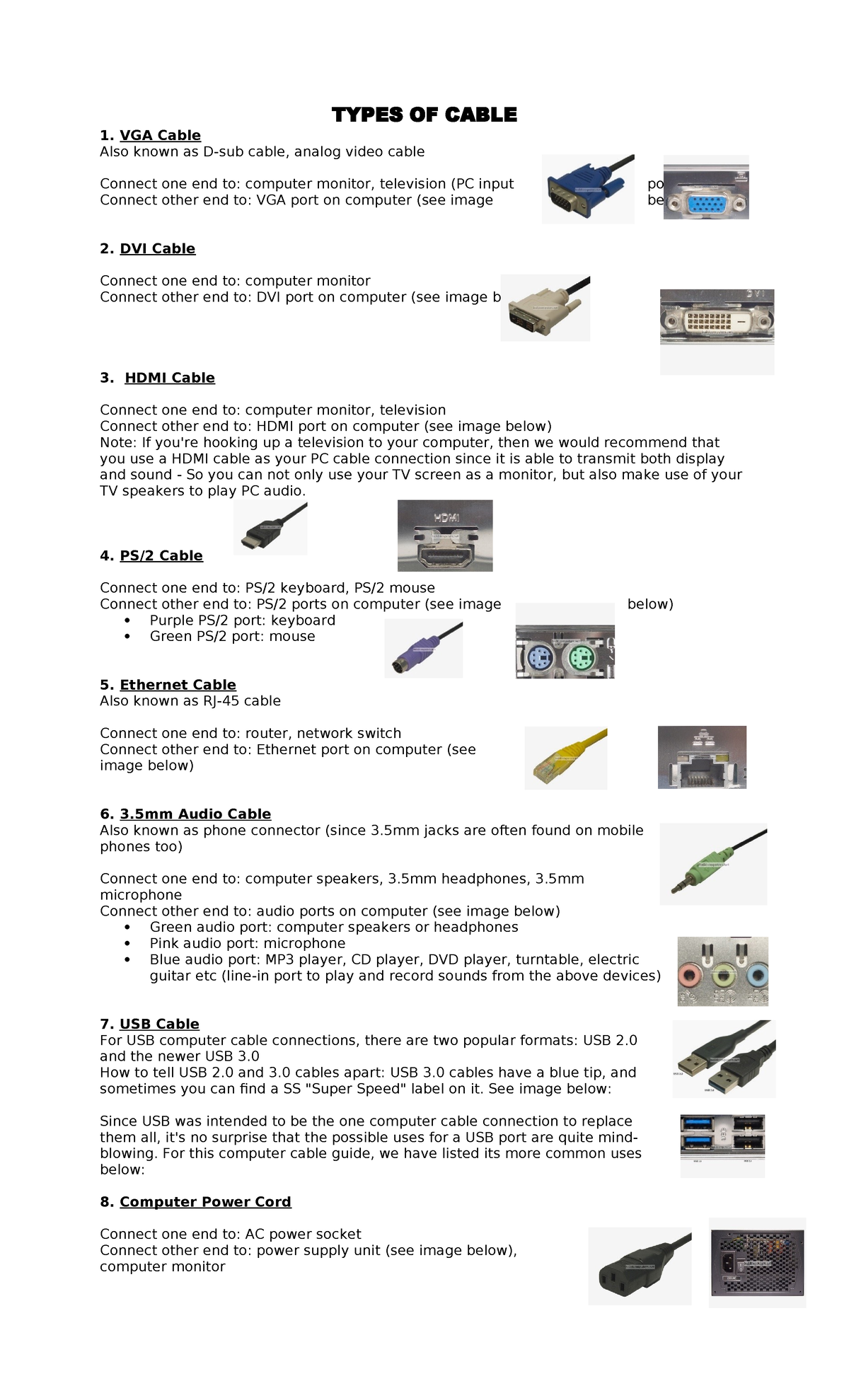 Lecture-3- Topics - haha - TYPES OF CABLE VGA Cable Also known as D-sub ...