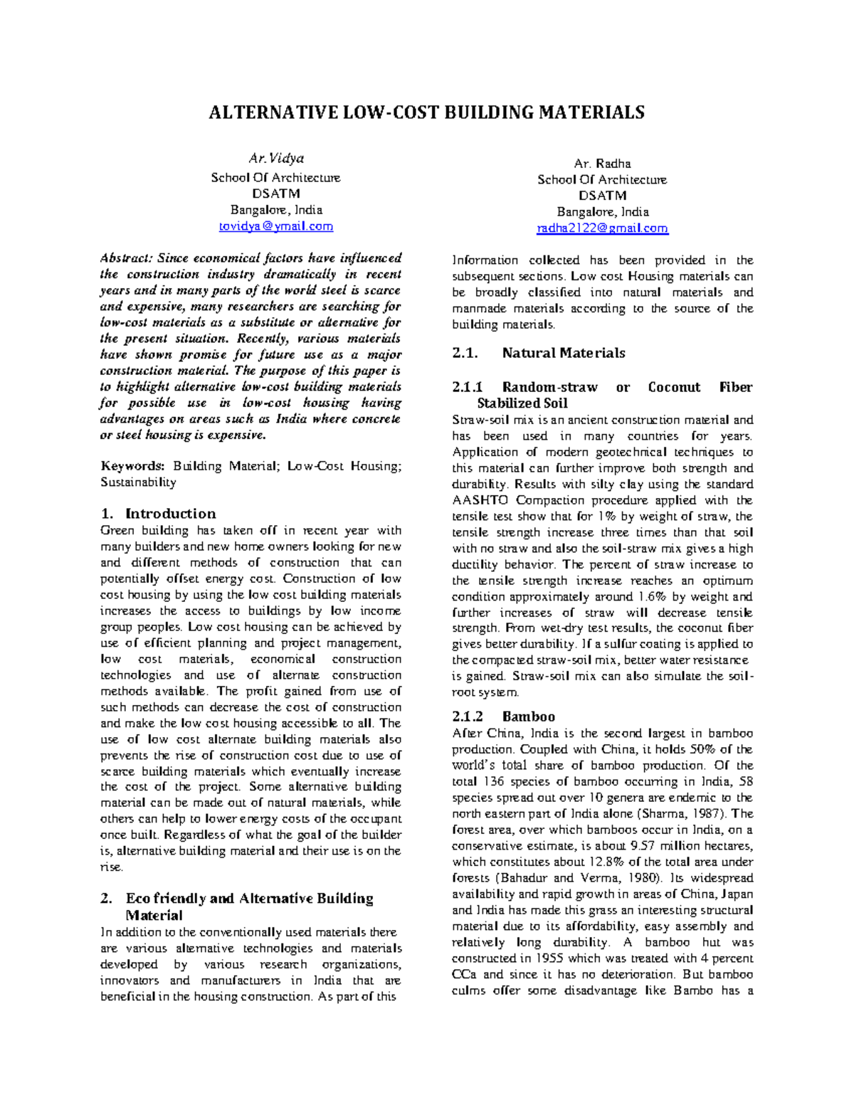 Alternative Low-Cost Building Material- Ar.Vidya & Ar - ALTERNATIVE LOW ...
