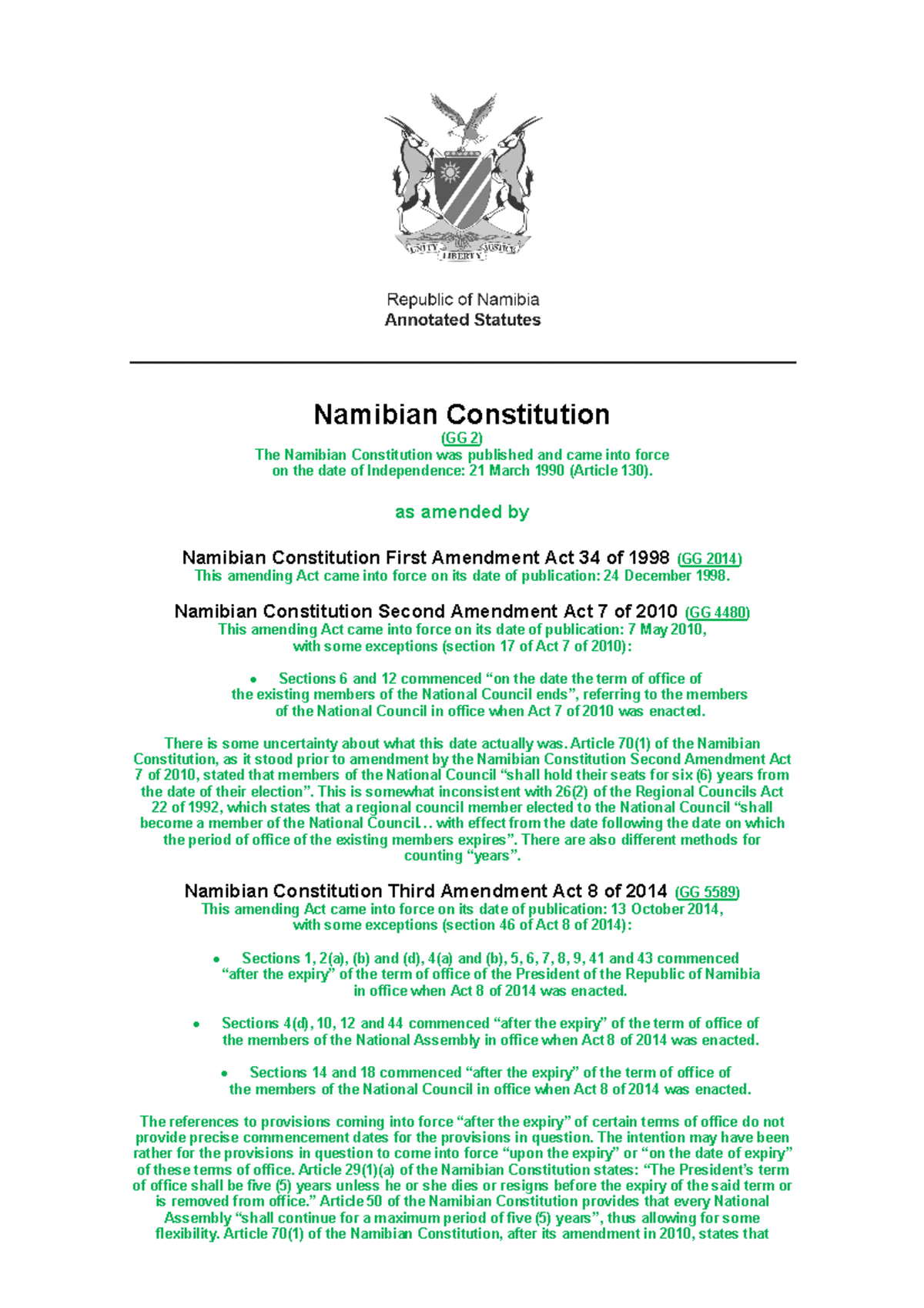Namibian Constitution - as amended by Namibian Constitution First ...