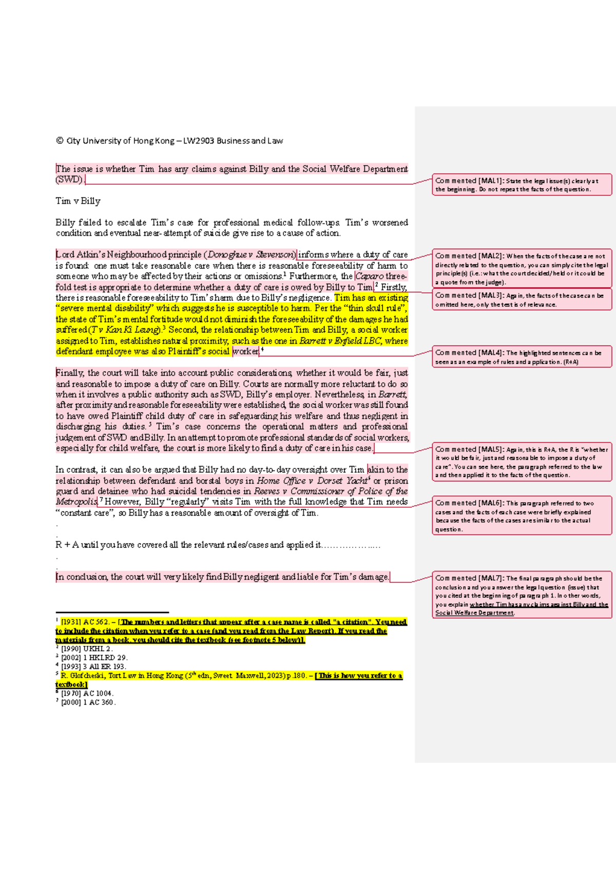 Sample Answer using IRAC - © City University of Hong Kong – LW2903 ...