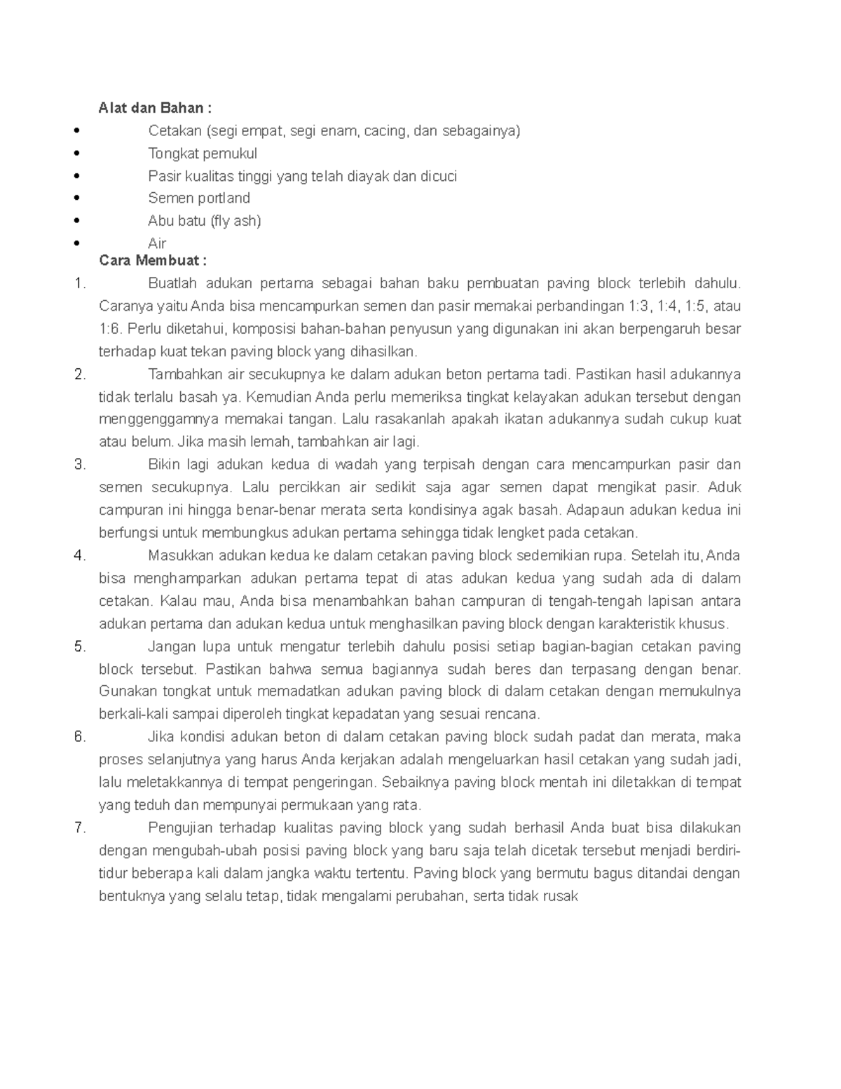 Alat dan Bahan - THE MATERIAL IS ABOUT PAVIN BLOCK - Alat dan Bahan : Cetakan (segi empat, segi ...