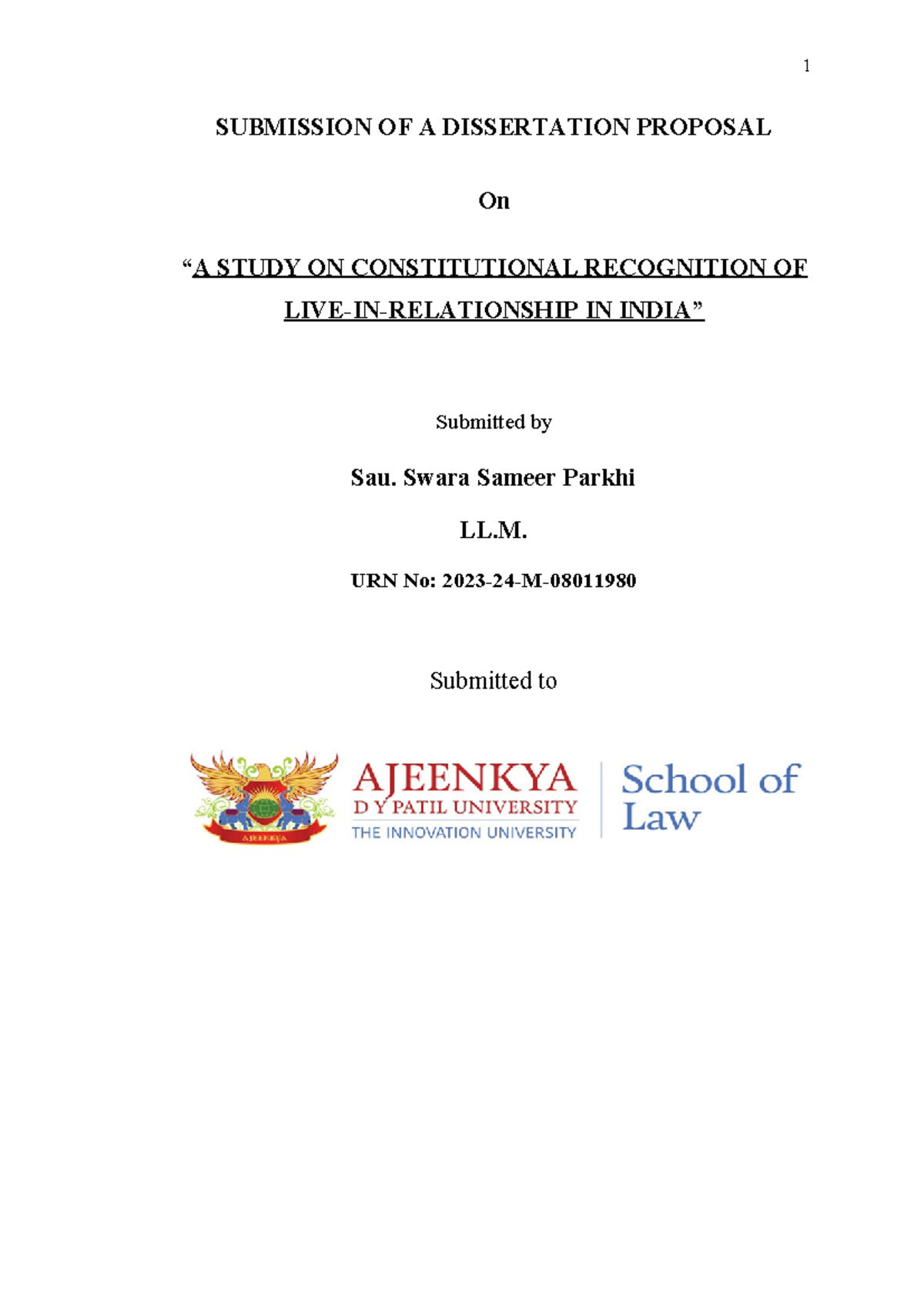 Submission OF A Chapter I and II - SUBMISSION OF A DISSERTATION ...