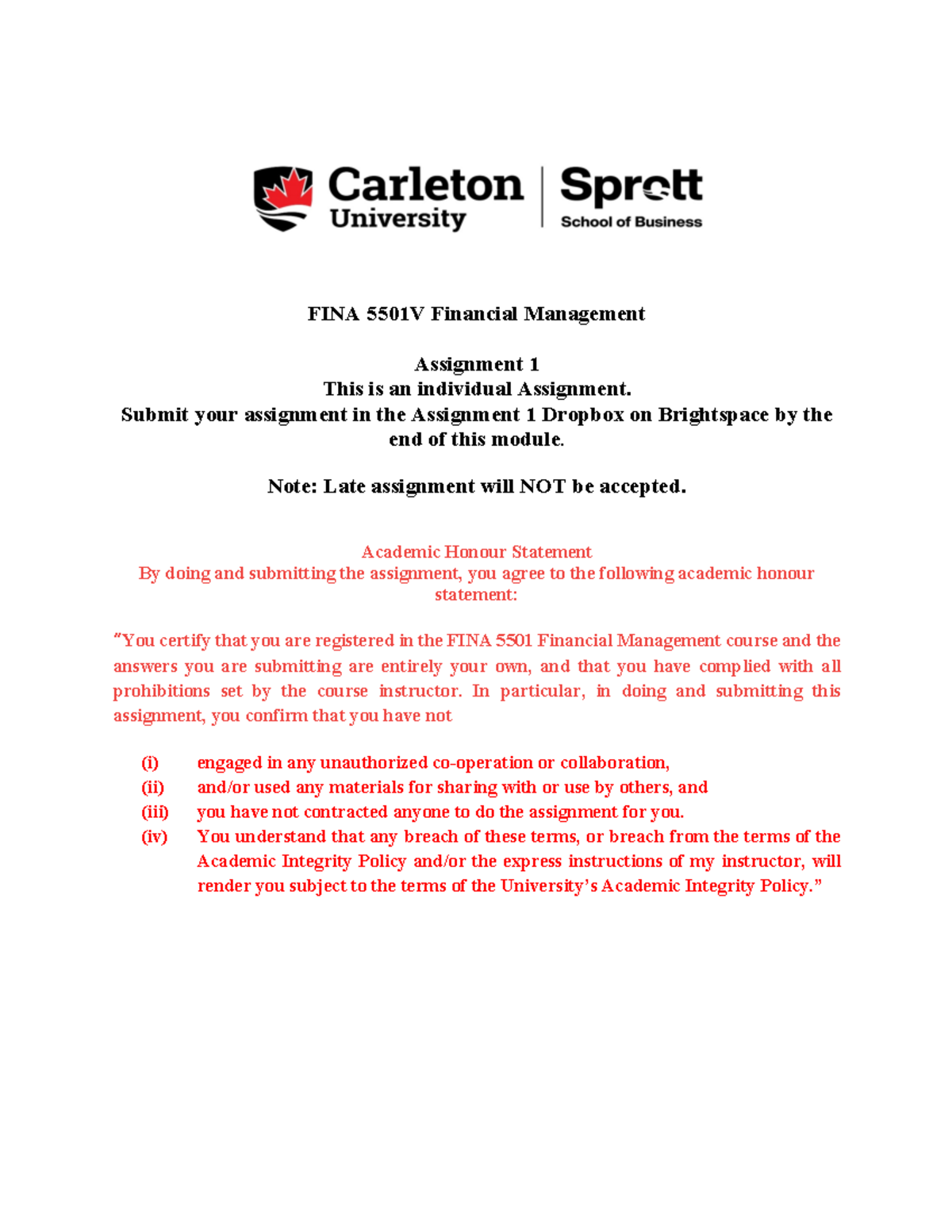 Module 3 Individual Assignment - FINA 5501V Financial Management ...