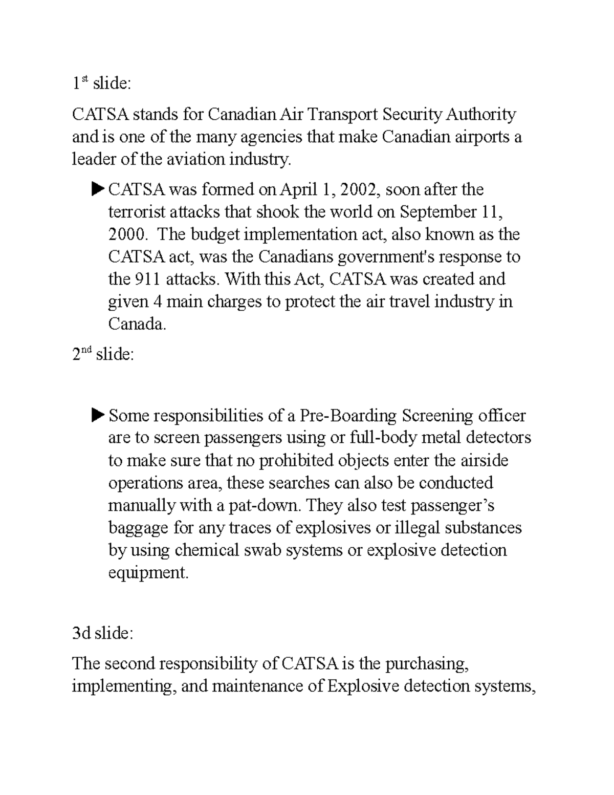 Final presantation Assignment - 1 st slide: CATSA stands for Canadian ...