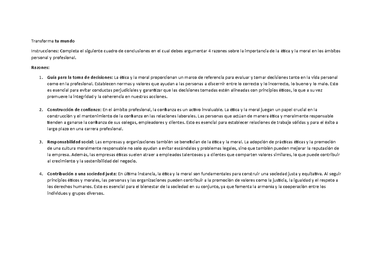 Compromiso Ético - Tarea - Transforma tu mundo Instrucciones: Completa ...