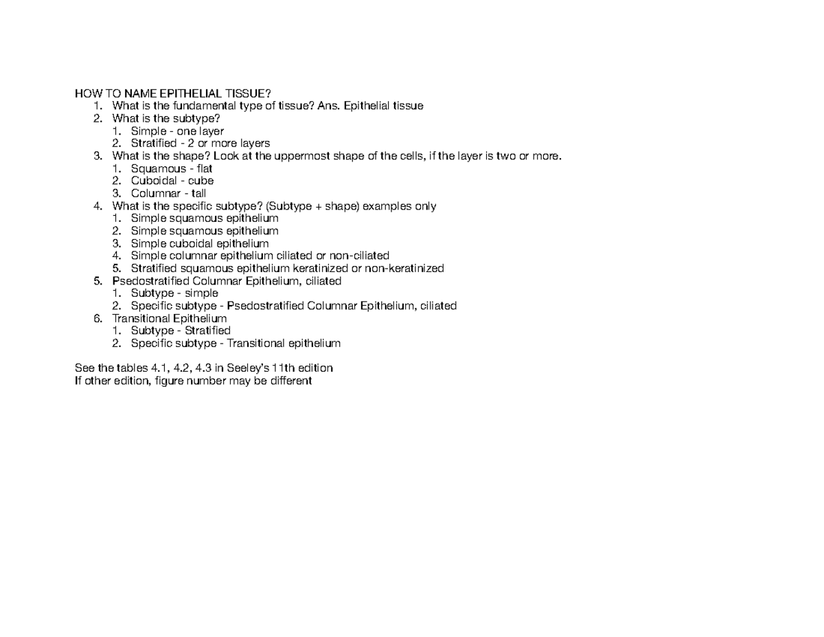 Tissue-and-Skin - reviewer - HOW TO NAME EPITHELIAL TISSUE? 1. What is ...