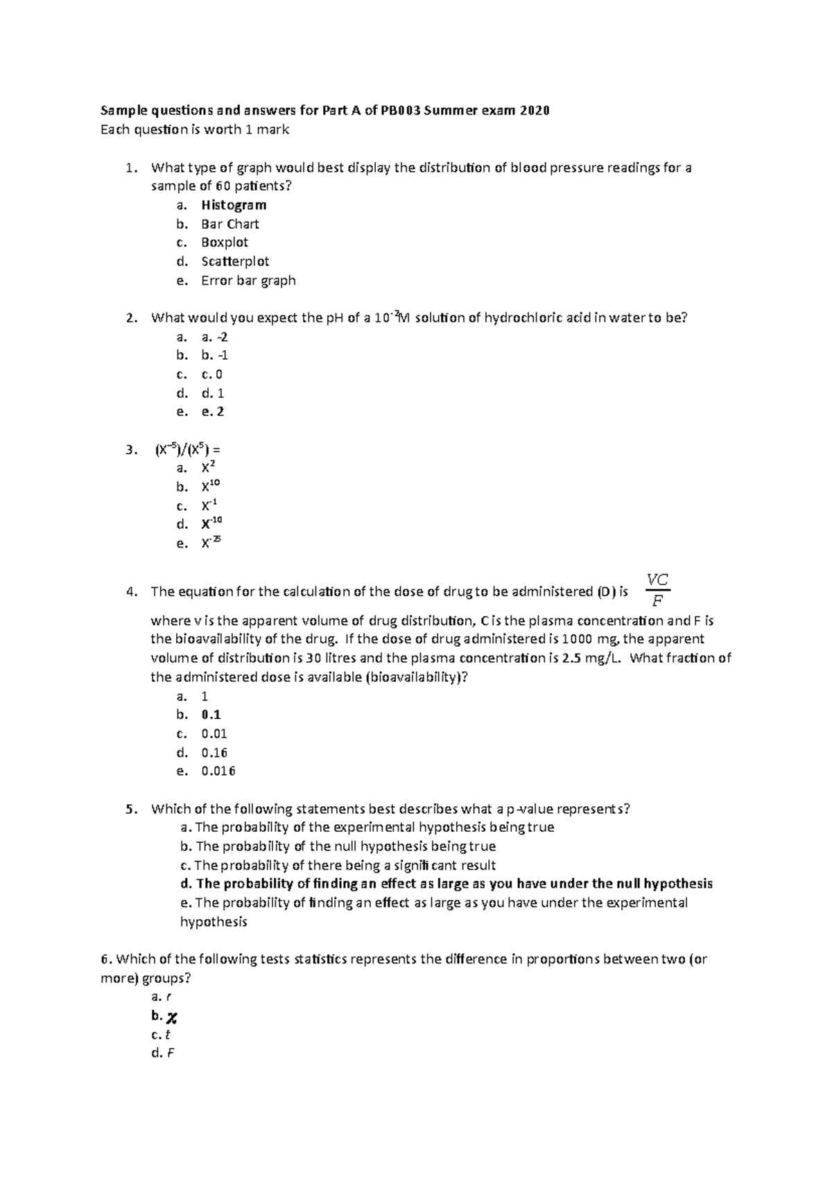 Sample question AND answers for Part A of PB003 Summer exam 2020v2 ...