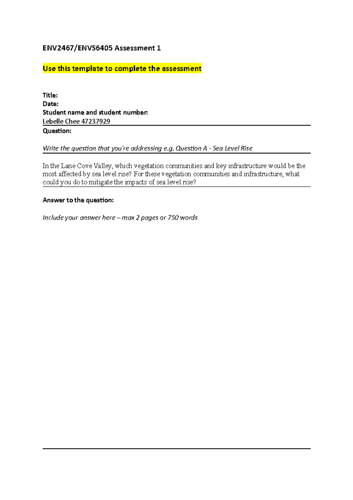 Assessment 1 Template - This is an example of an assignment hand out ...