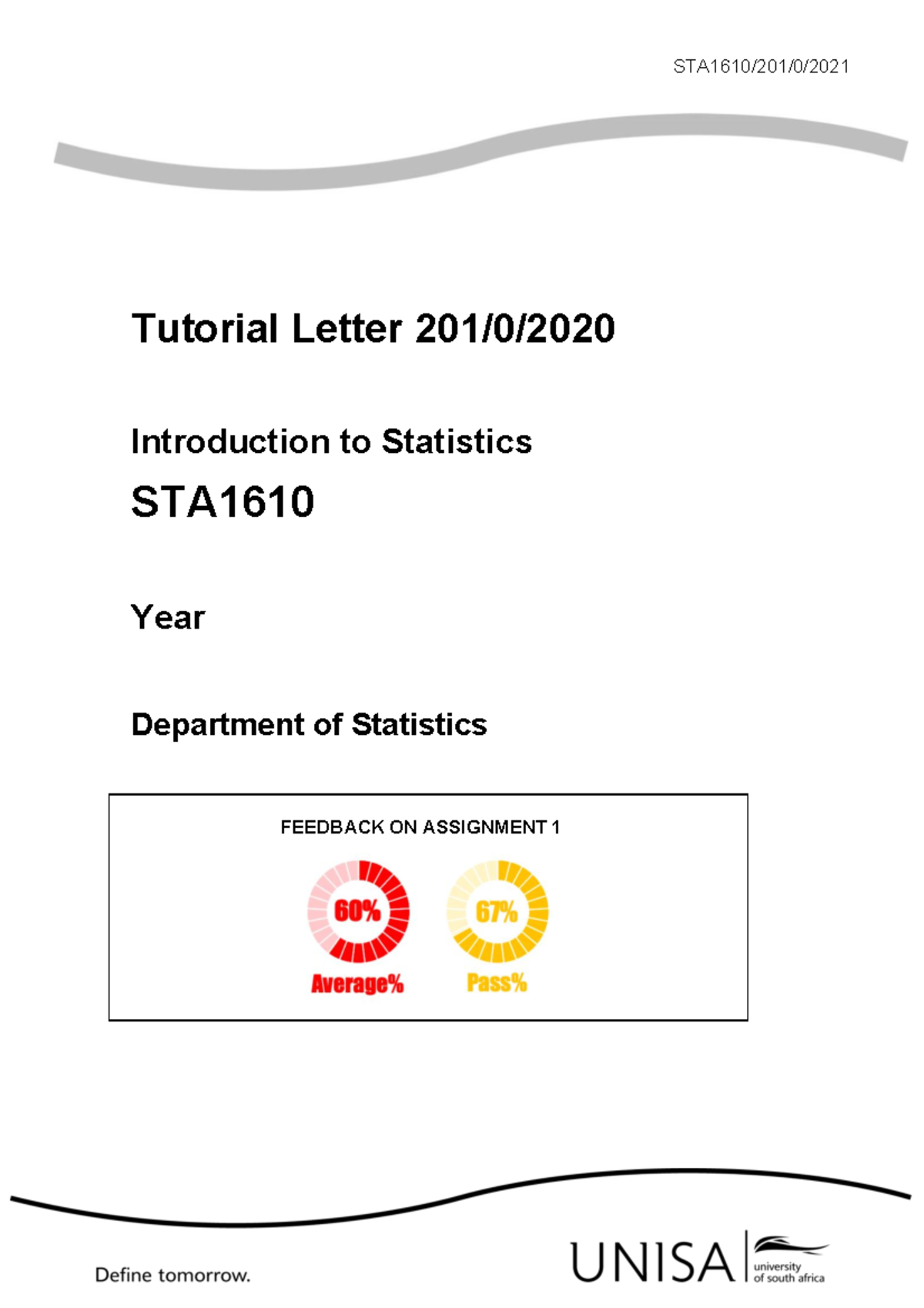 STA1610 2021 Feedback On Assignment 01 - Tutorial Letter Introduction ...