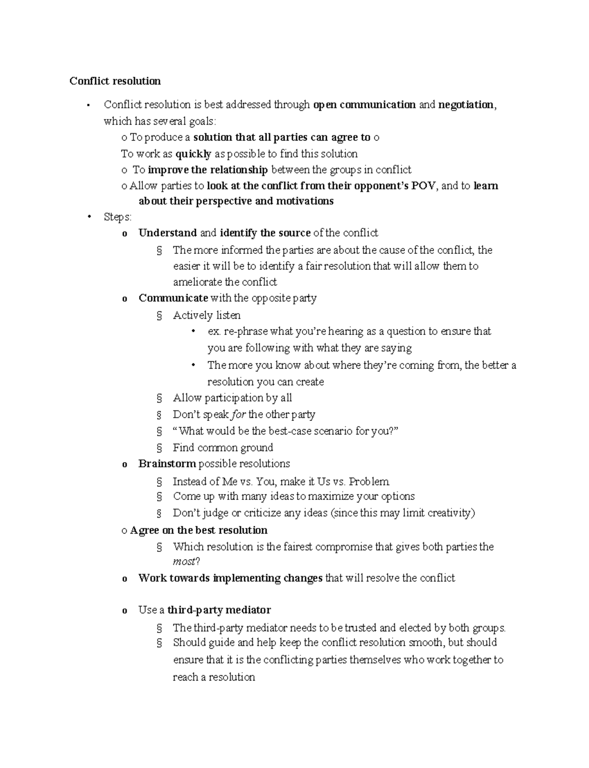 Introduction to Conflict Resolution - Conflict resolution Conflict ...