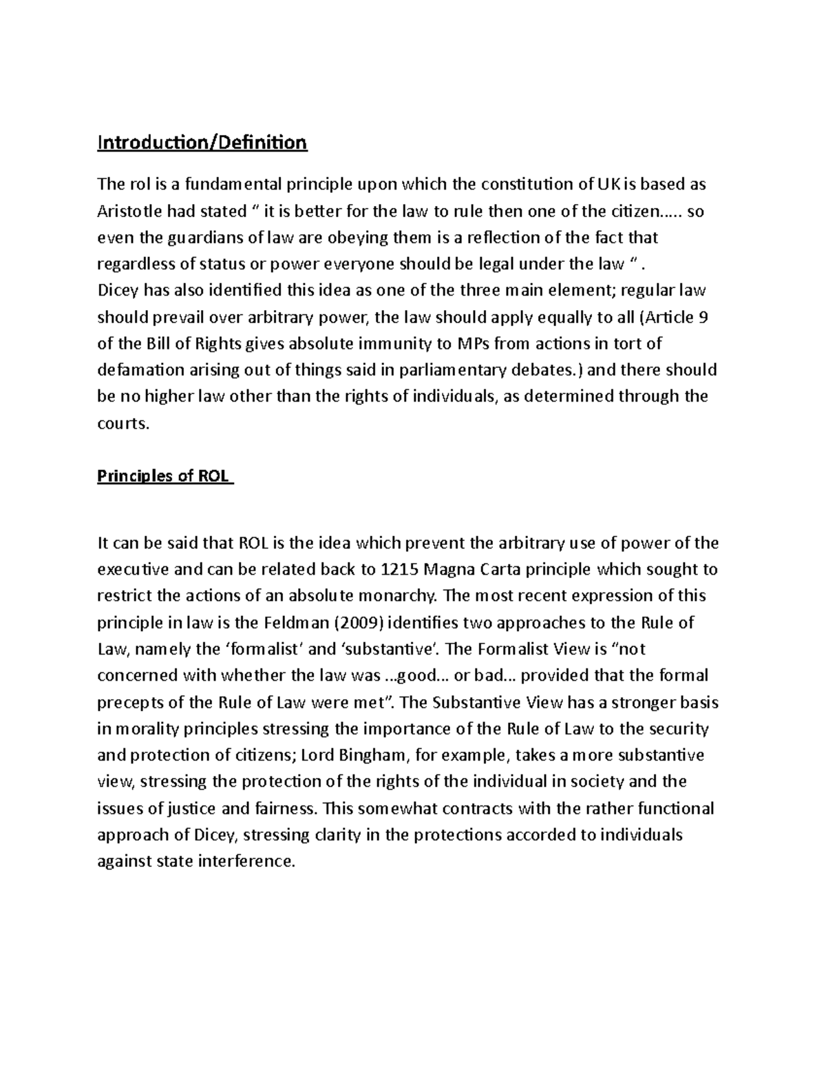 Introduction to legal system - Introduction/Definition The rol is a ...