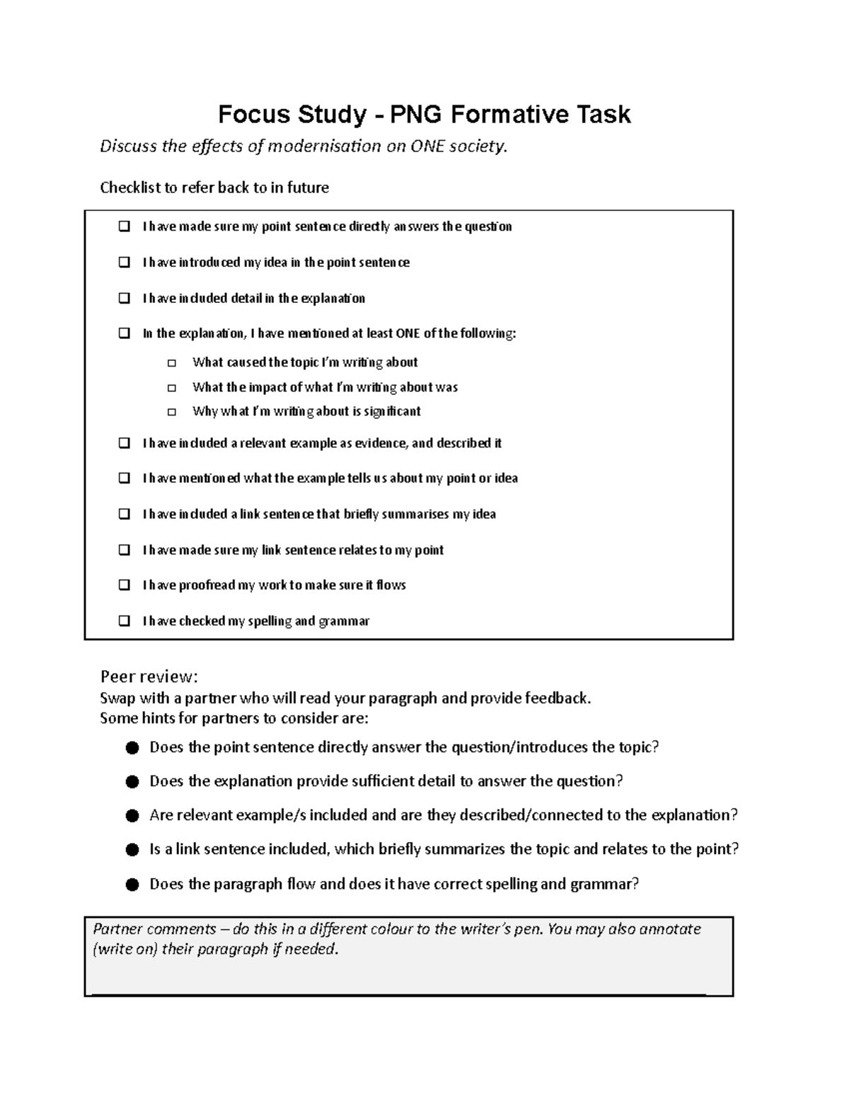 Focus Study PNG Formative Task - Focus Study - PNG Formative Task ...